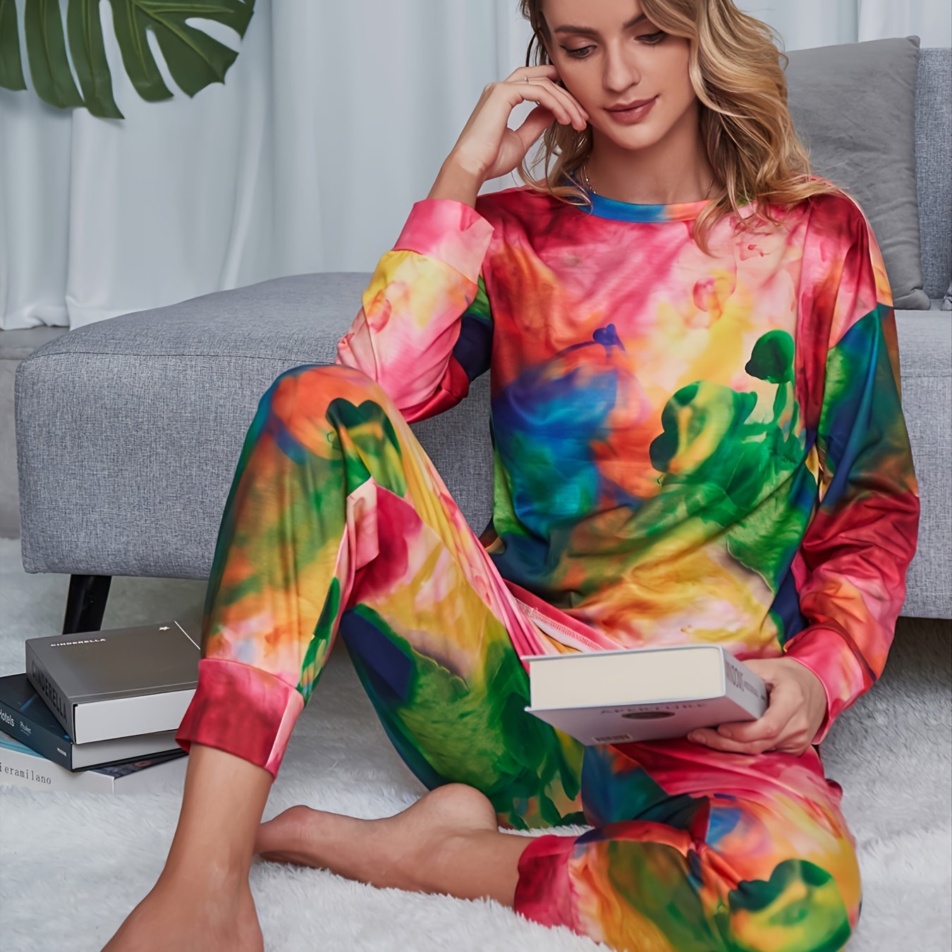 Women's Suits Casual Long Sleeve T shirt Tie Dye Pants Set - Temu Australia