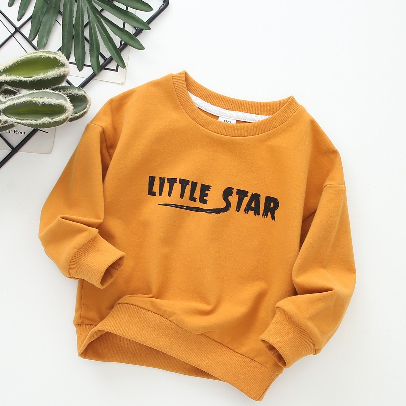 Baby Boys Letter Little Star Printed Long Sleeve Crewneck Sweatshirt