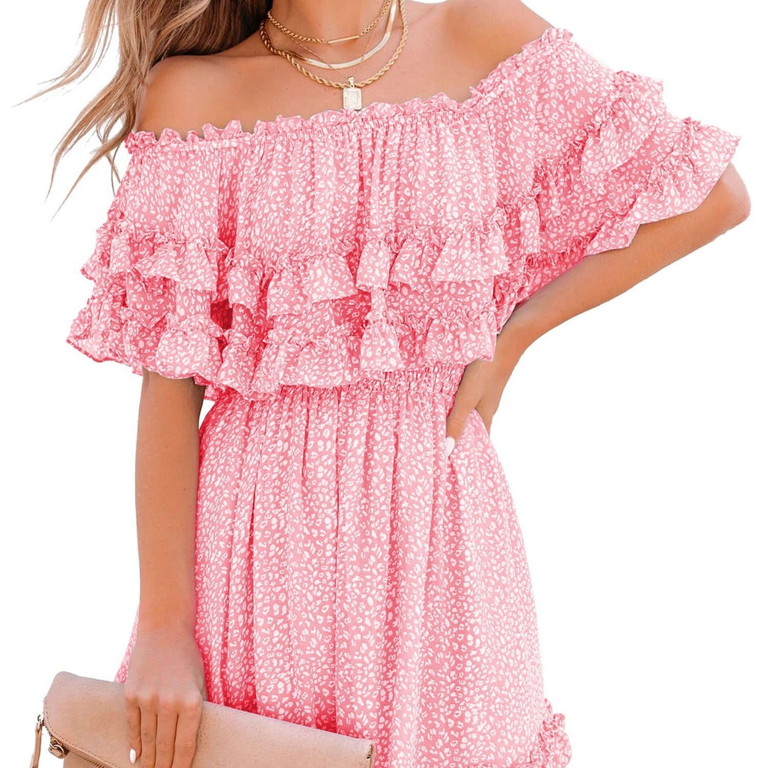 Sexy Flowy Shoulder Dress Ruffle Smocked Casual Square Neck - Temu Australia