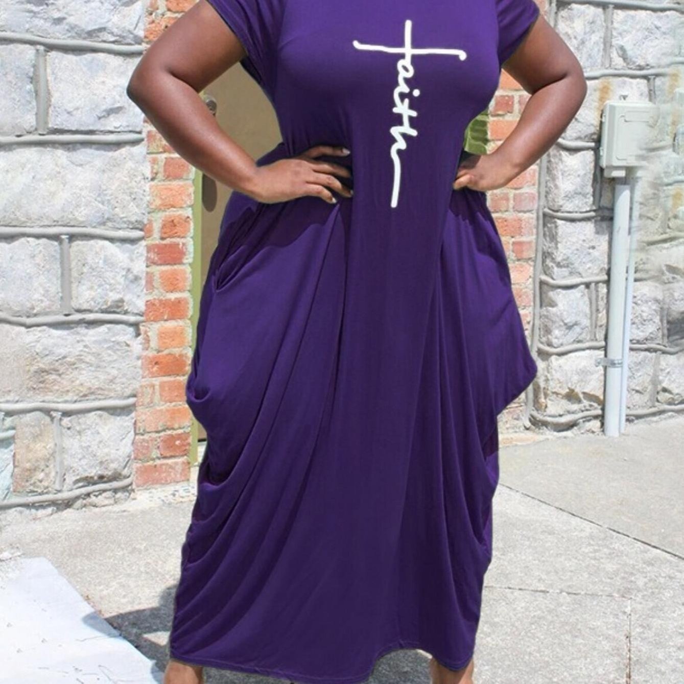 Plus Size Letter Print Irregular Hem Short Sleeve Maxi Dress Womens