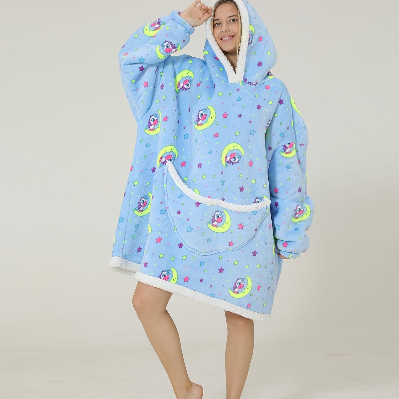 Soft Cozy Flannel House Robe Warm Fuzzy Cute Fruit Pattern Hooded ...
