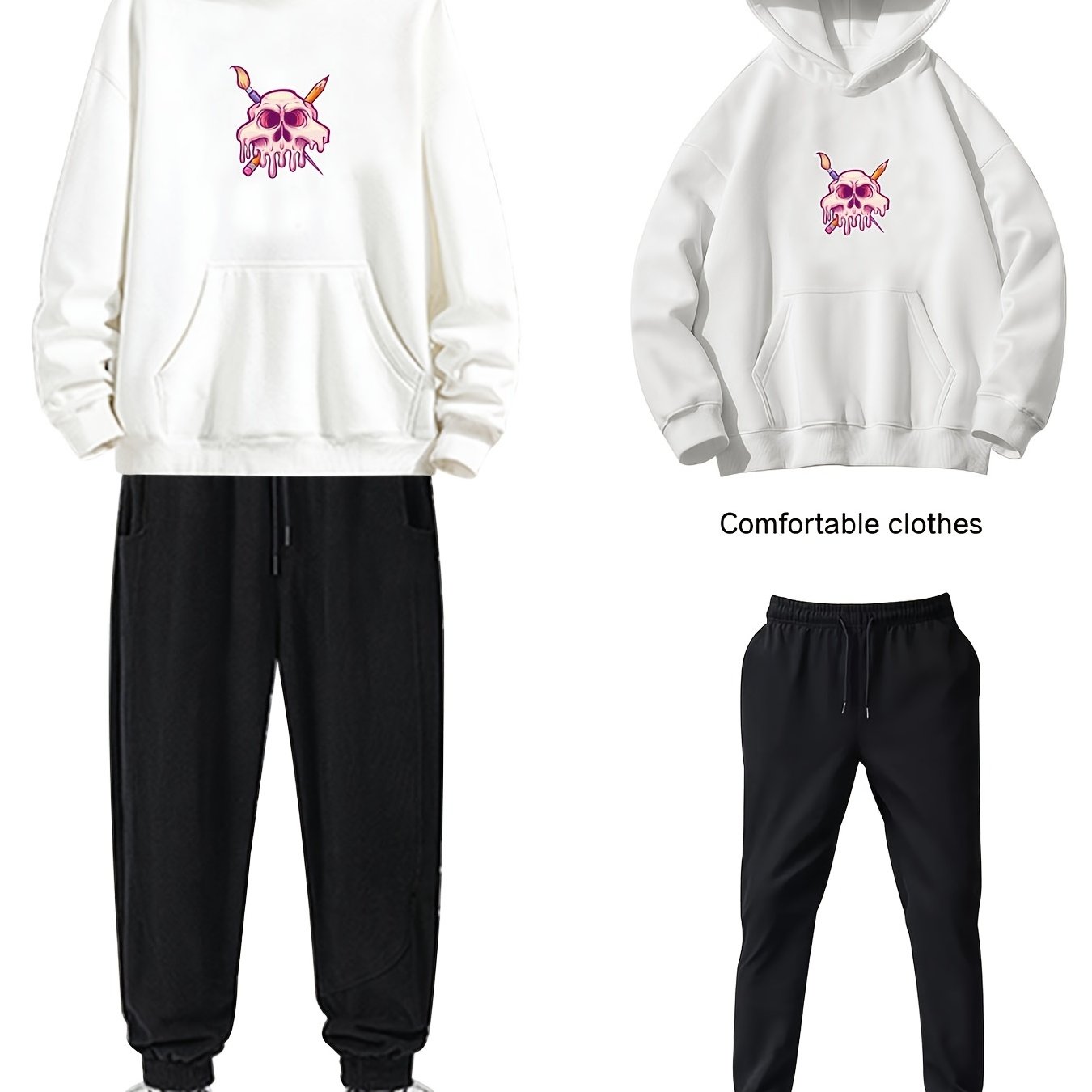 2pcs Men's Fleece Street Style Print Hoodie & Sweatpants Set - Men's ...