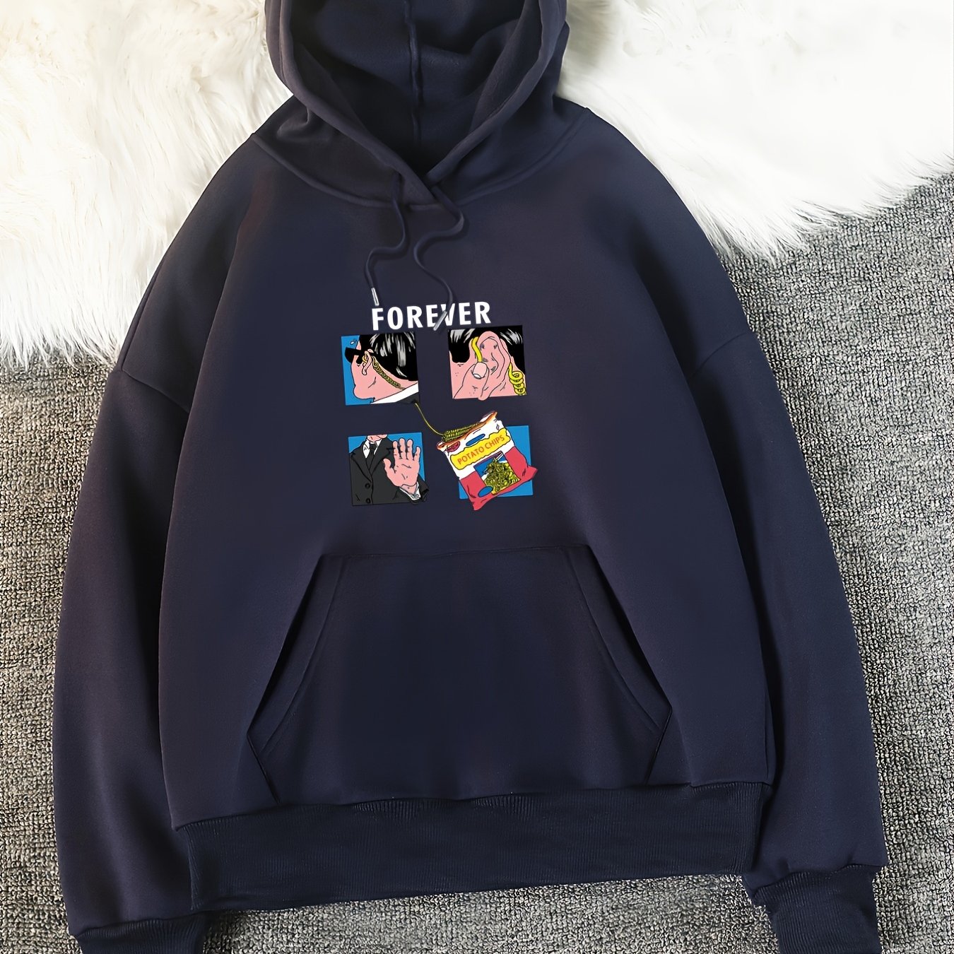 Casual Drawstring Cartoon Print Hoodie Hooded Pocket Fashion Loose Fall ...