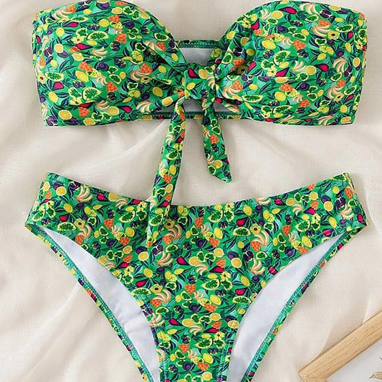 Fruit&vegetable Print Knotted Strapless Swimsuit, Women's High Cut ...