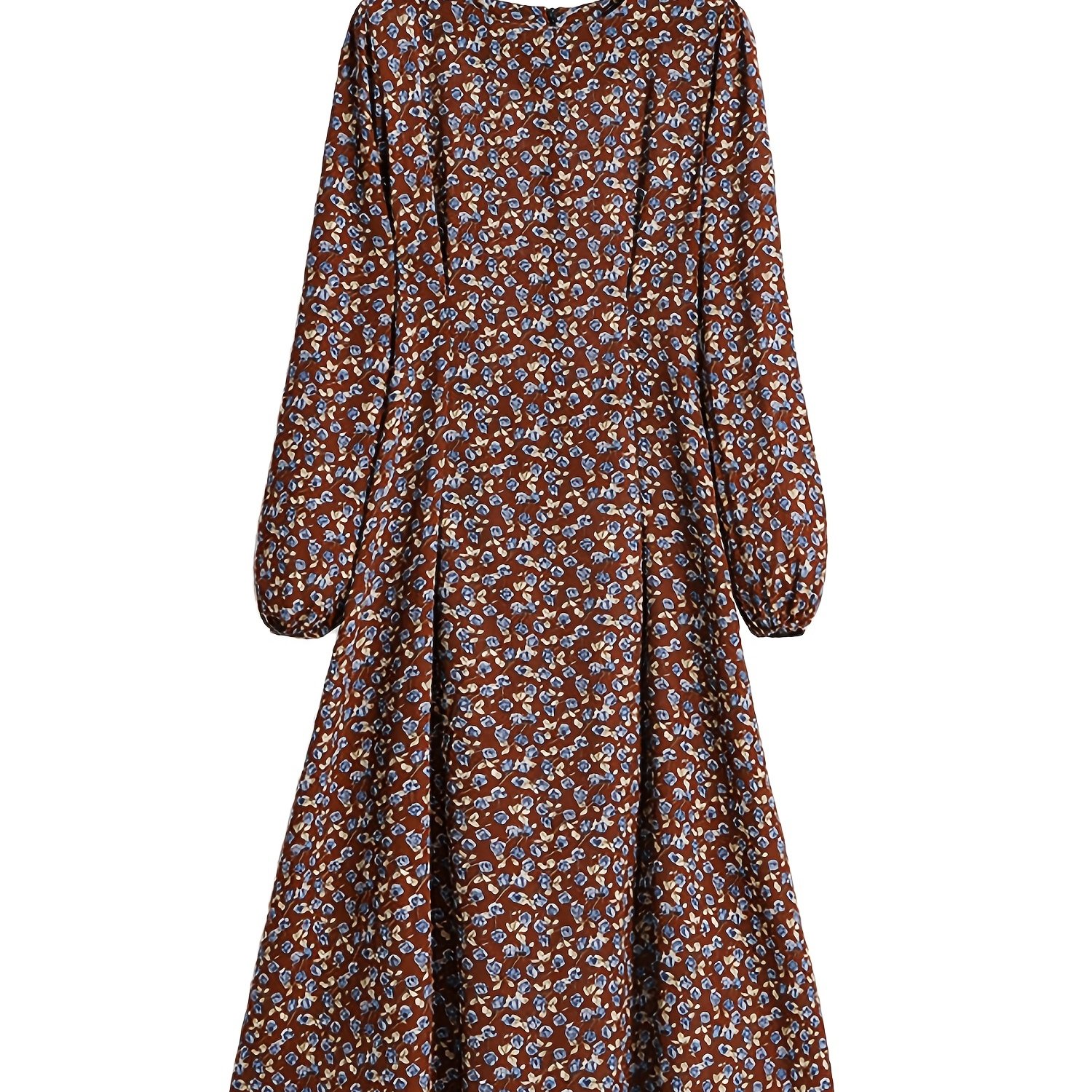 Round Neck Belted Party Dress Floral Print Long Sleeve Waist Spring ...