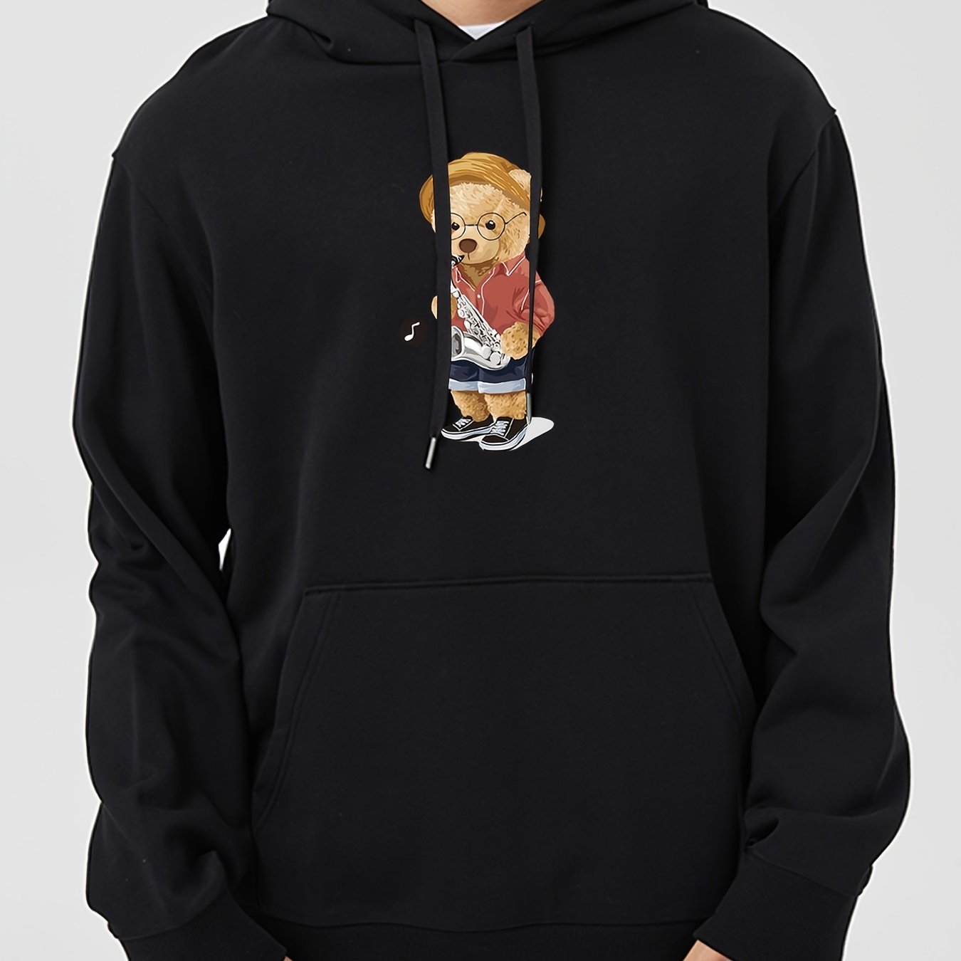 Men's Cartoon Glasses Teddy Bear Graphic Print Round Neck - Temu New ...