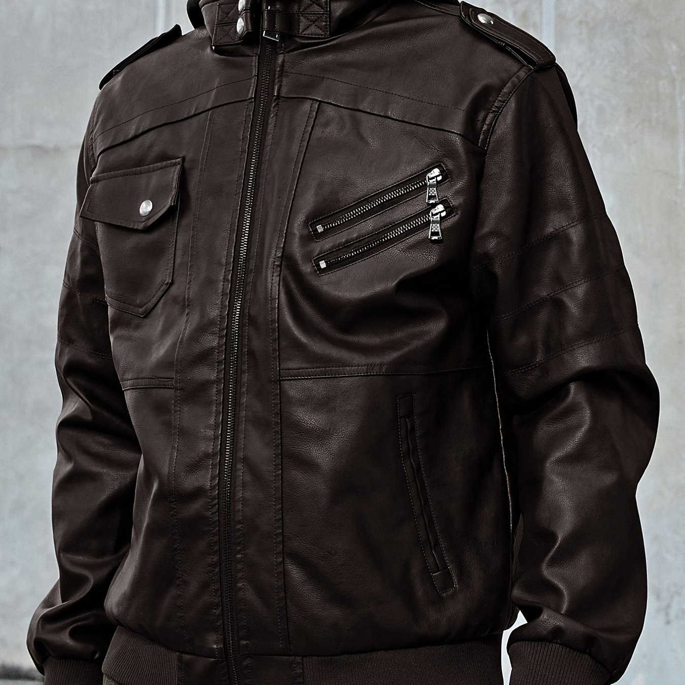 Men's Motorcycle Hooded Jacket Casual Pu Leather Zip Up Slim Bomber ...