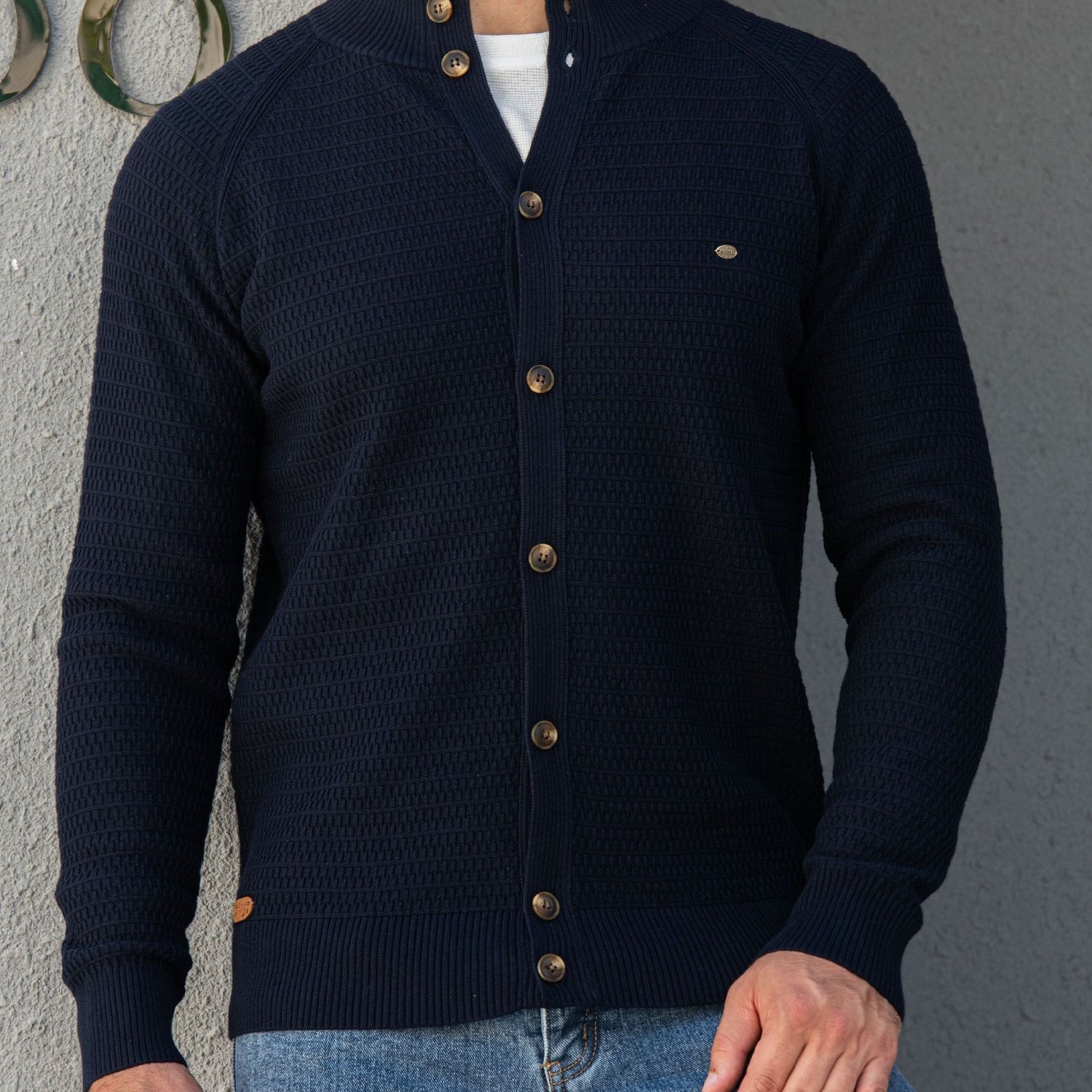 Men's Classic Design Knitted Cardigan Blend Button Mock Neck Sweater ...