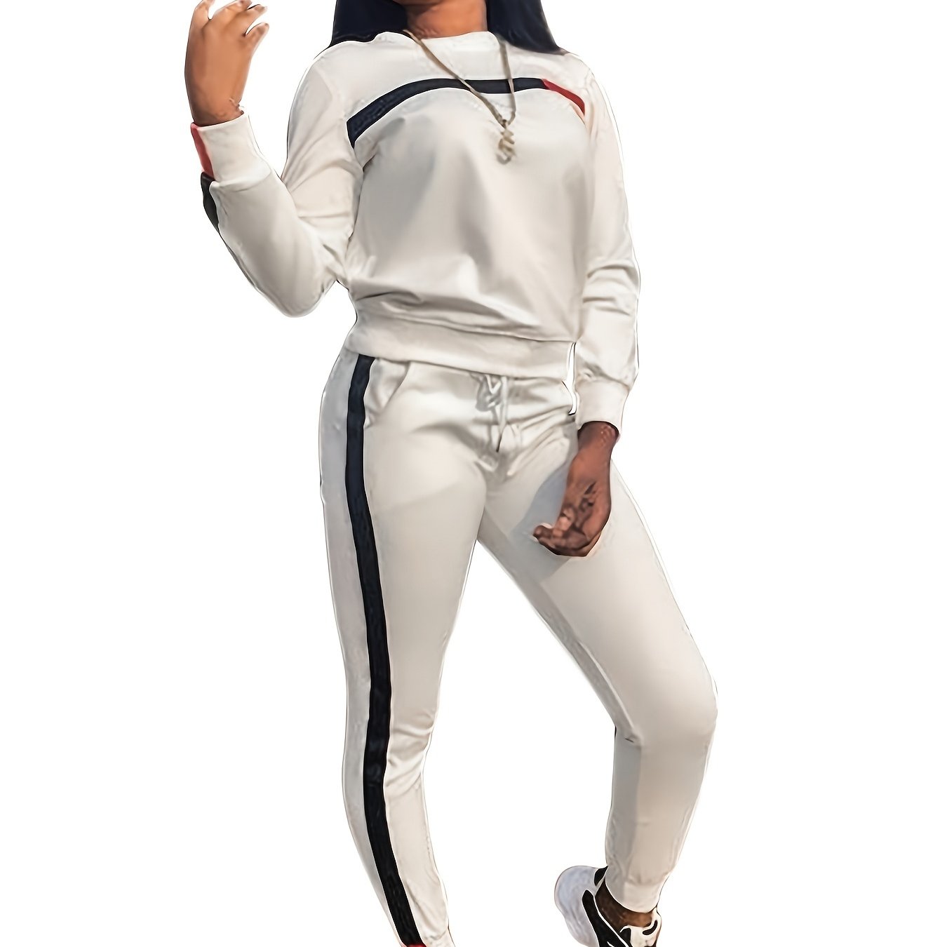 Plus Size Contrast Panel Long Sleeve Sweatshirt Sweatpants Set Women's ...
