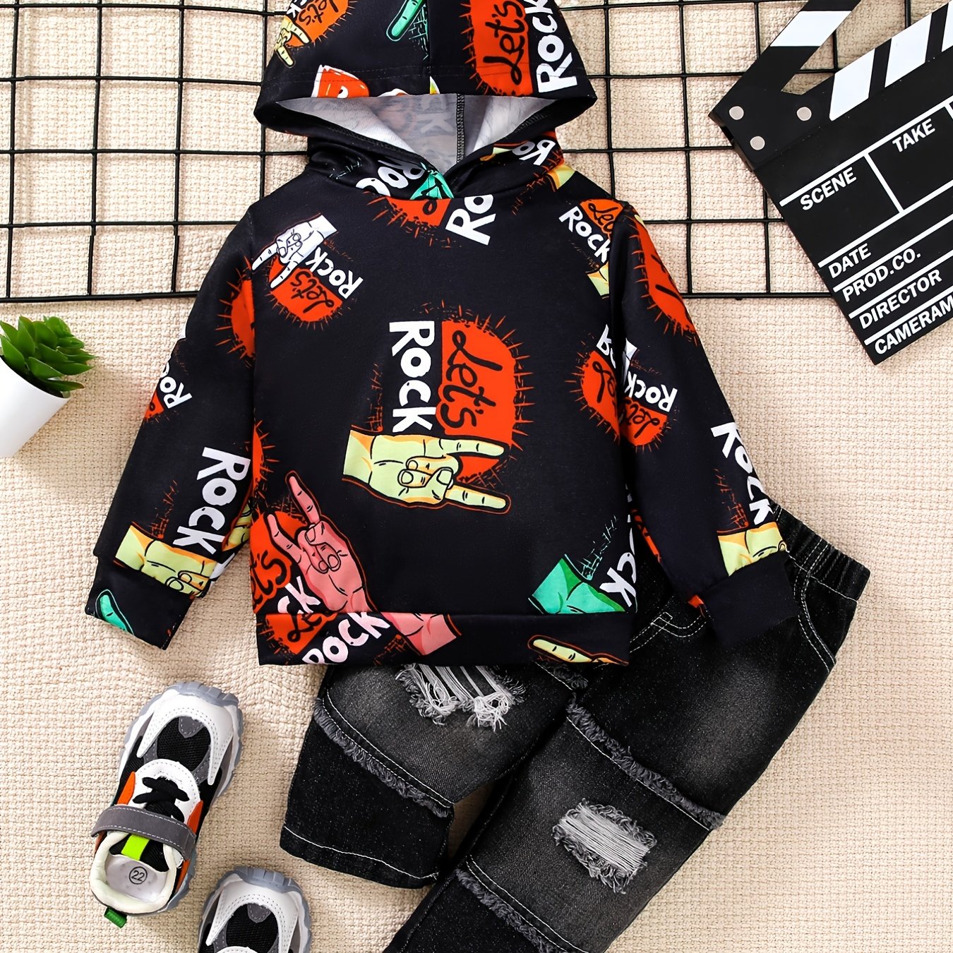 2pcs Boys Letter Gesture Print Hoodie Long Sleeve Pullover Sweatshirt ...