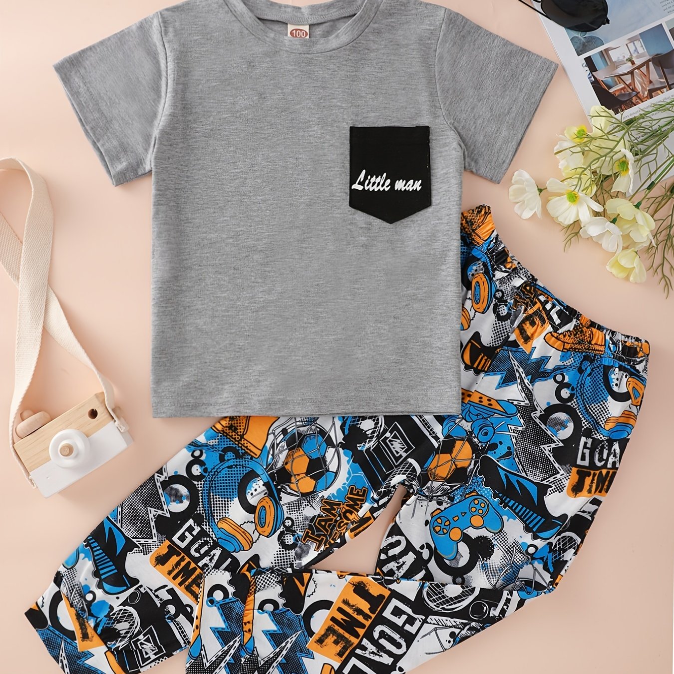 2pcs Boys Round Neck T Shirts Pocket Short Sleeve Tees Top Elastic ...