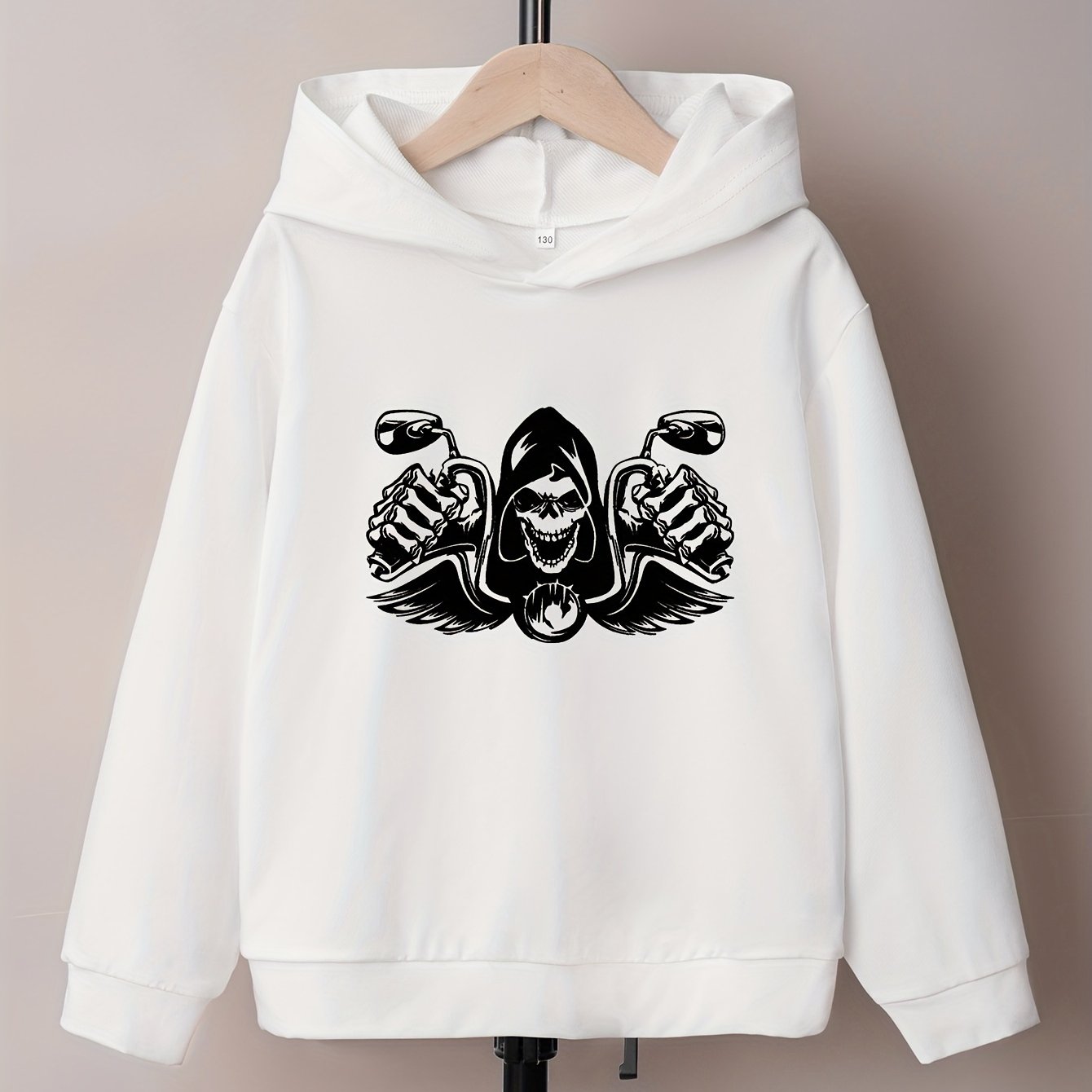 Halloween Skeleton Biker Print Boys Casual Pullover Long - Temu United ...