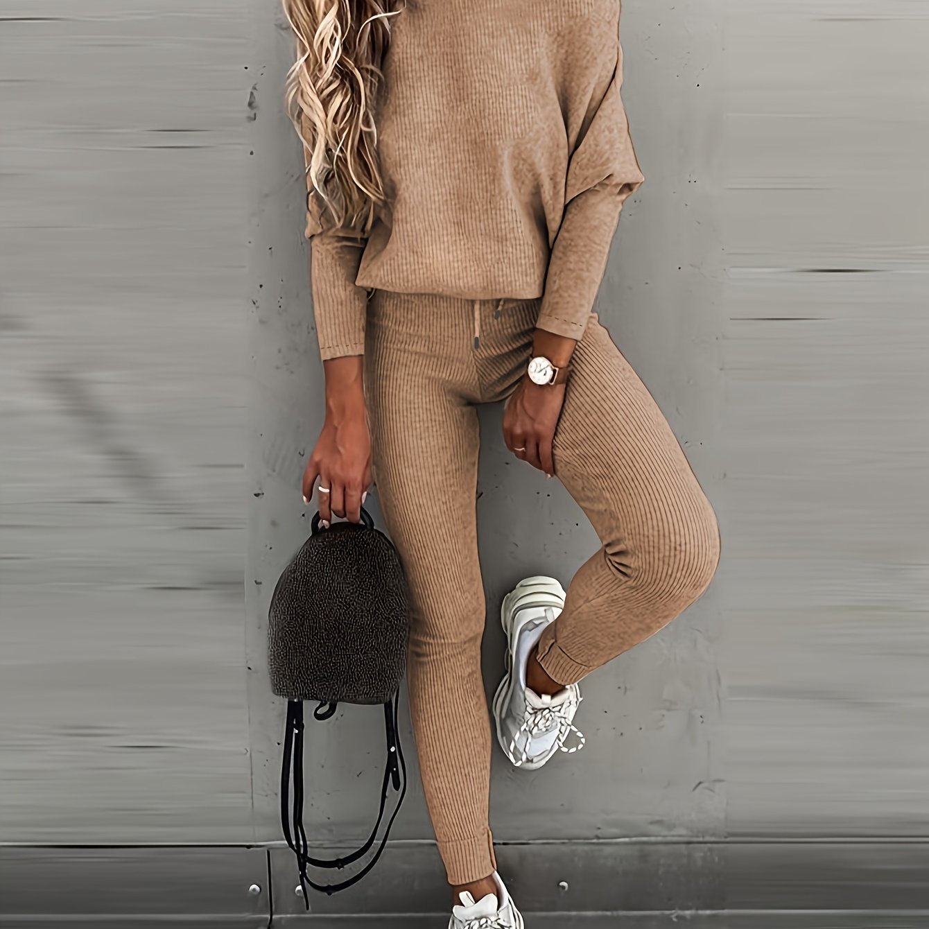 Casual Solid Sports Two piece Set Slanted Shoulder Long - Temu United ...