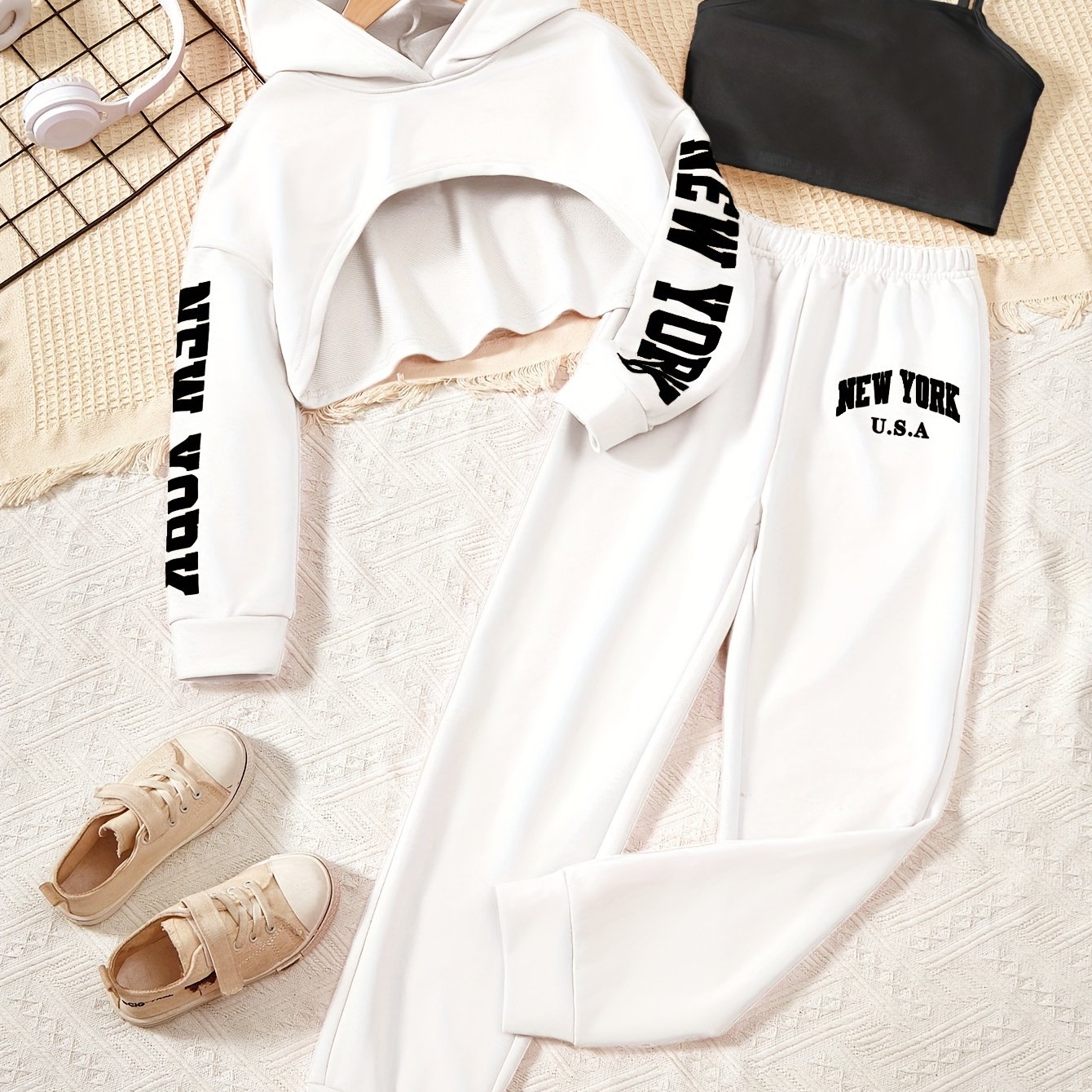 Set 3 Pezzi Abbigliamento Moda Ragazze Felpa Corta Cappuccio - Temu Italy