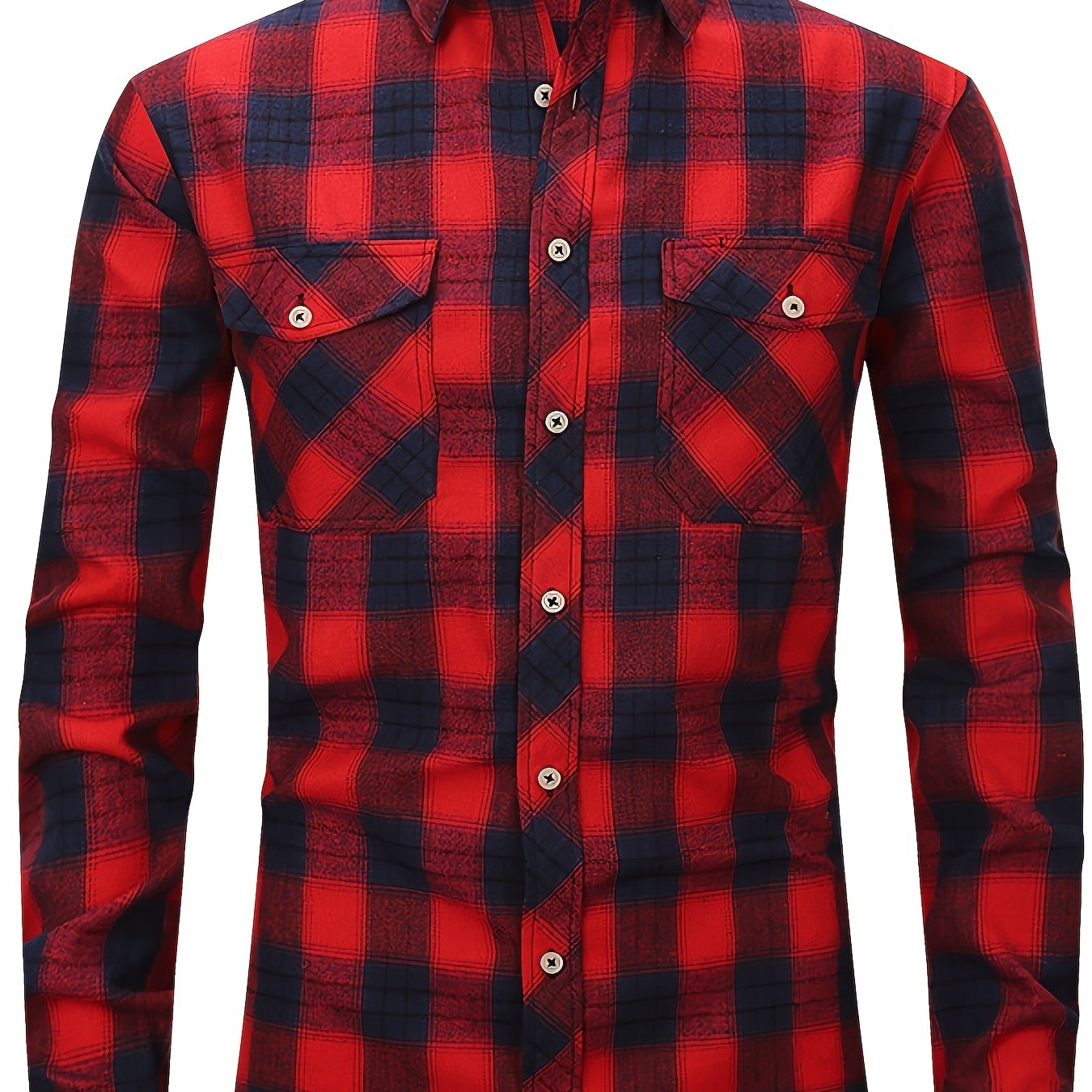 Plus Size Men's Long Sleeve Plaid Flannel Shirt Breast - Temu Australia