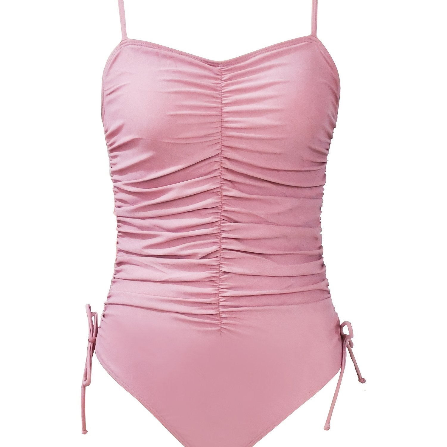 Ruched Spaghetti Straps One Piece Swimsuit Tie Side Tummy Control High ...