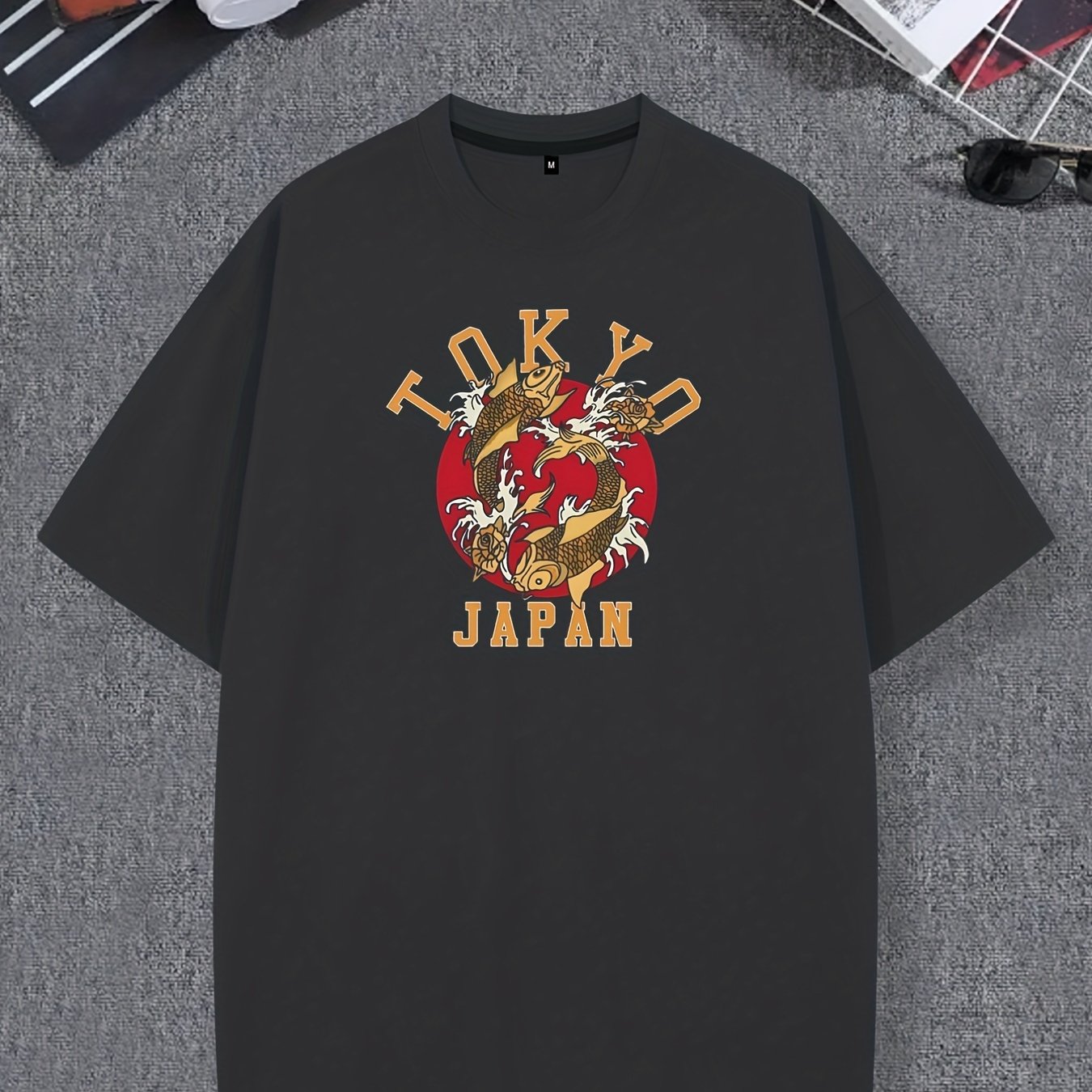 Men's Casual Trendy "tokyo Japan" Fish Print Tees, Short Sleeve Crew ...