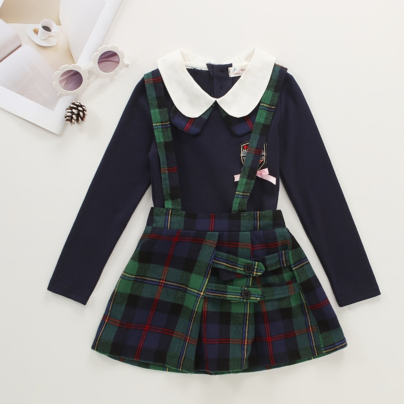 Girls Preppy Long Sleeve Collar T shirt Tops Plaid - Temu Ireland