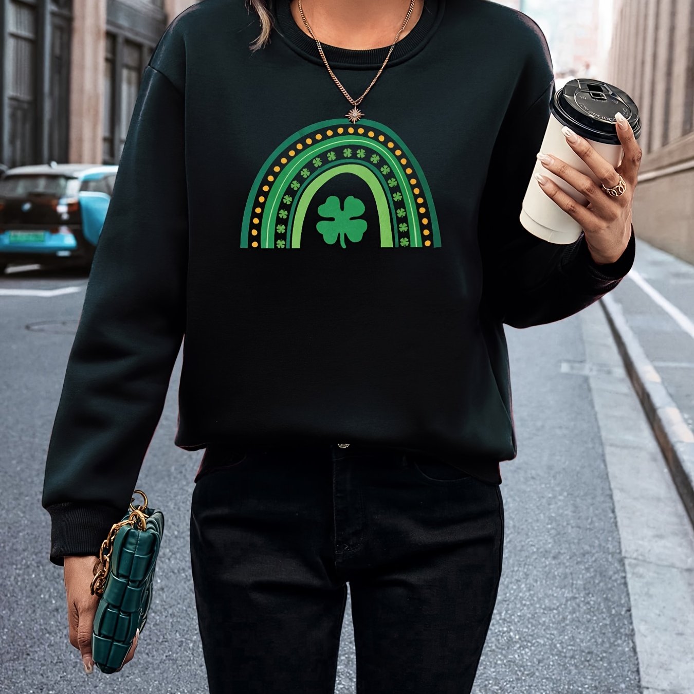 Shamrock Rainbow Print Sweatshirt St Patrick's Day Long Sleeve Crew ...