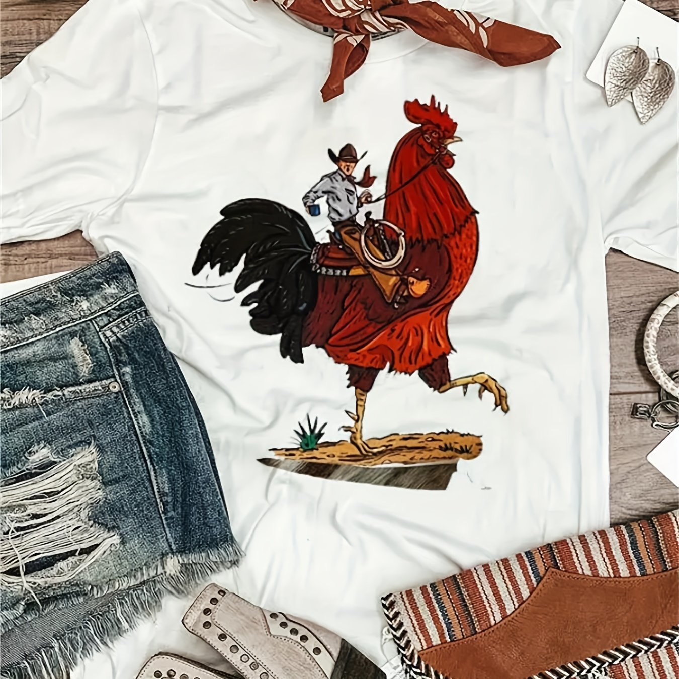 Animals Graphic Print Crew Neck T-shirt, Casual Loose Short Sleeve ...