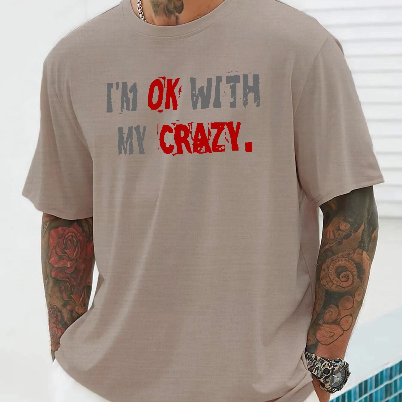 Plus Size Men's Casual Graphic Tees For Summer I'm Ok With My Crazy ...