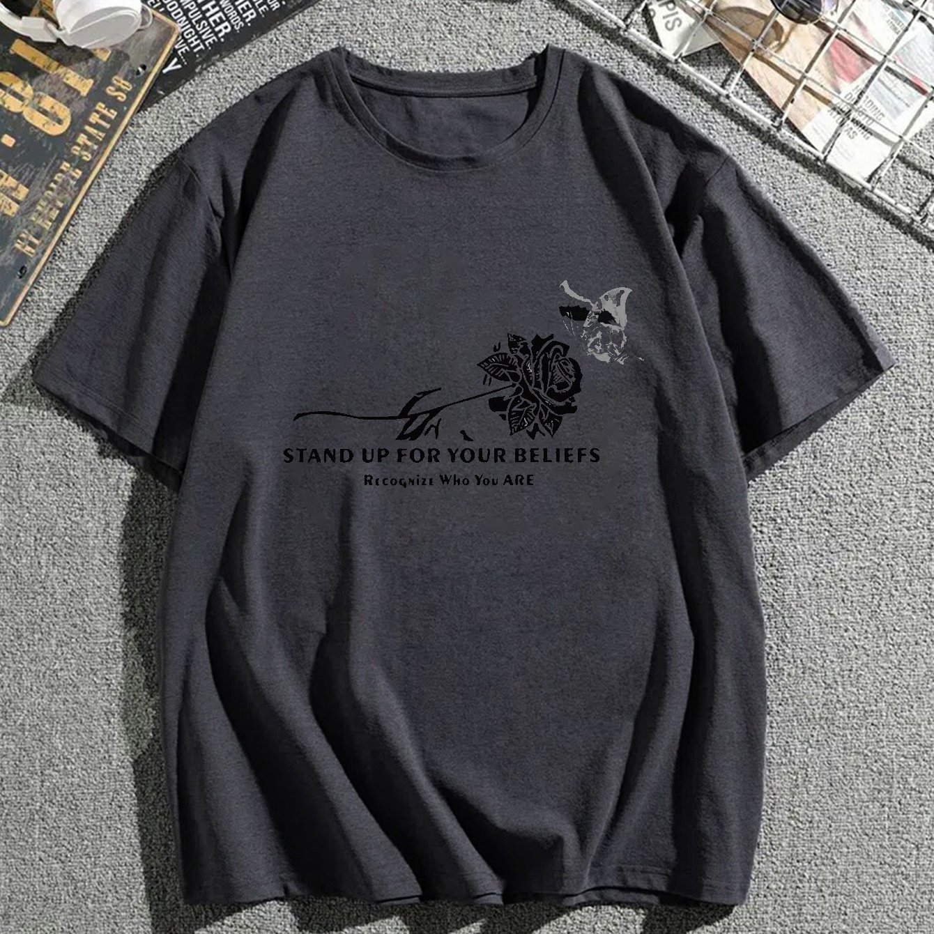 Men's Casual "stand Beliefs" Floral Graphic Print Round Neck - Temu ...