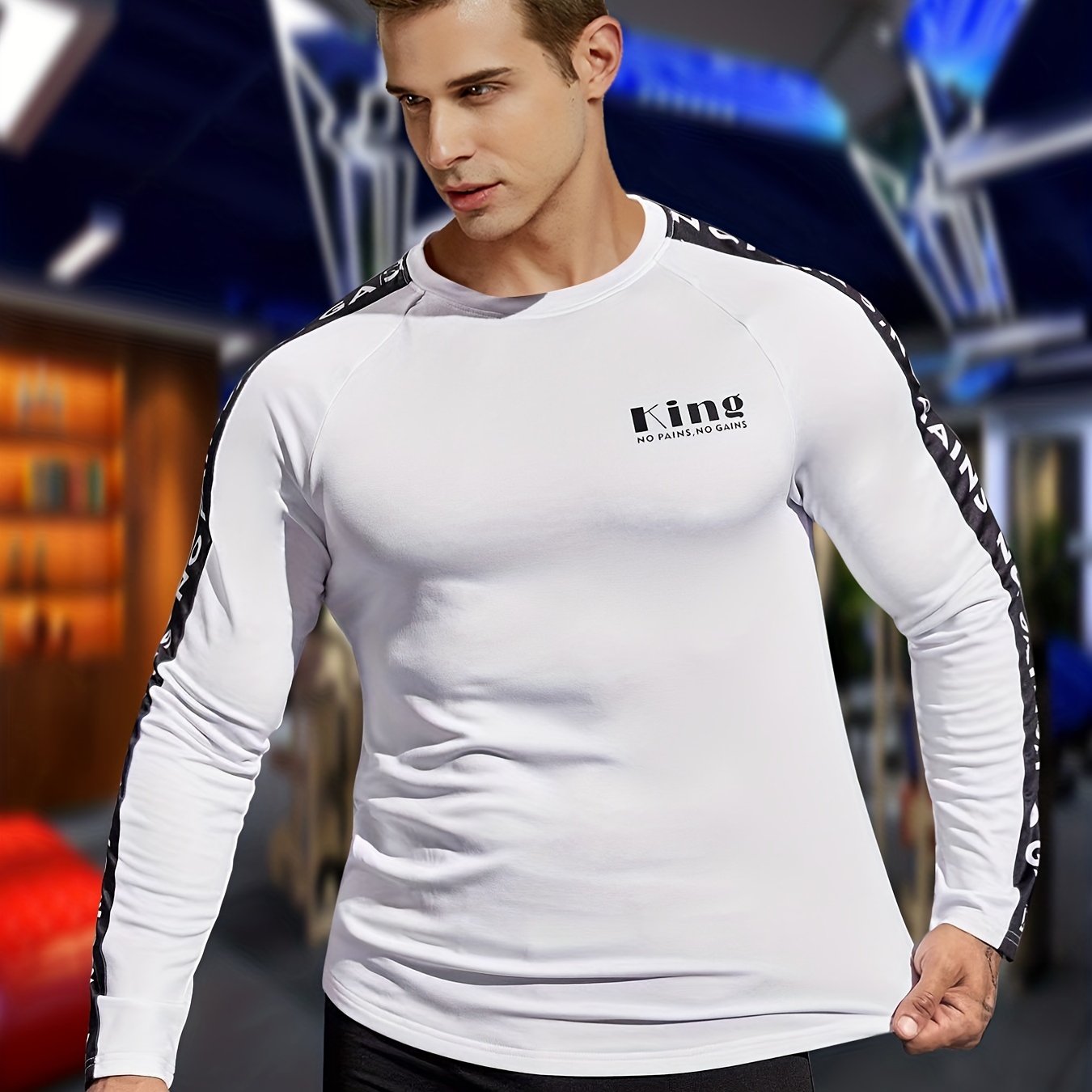 Stylish Letter Pattern Print Men's Long Sleeved Crew Neck Sports Tops ...