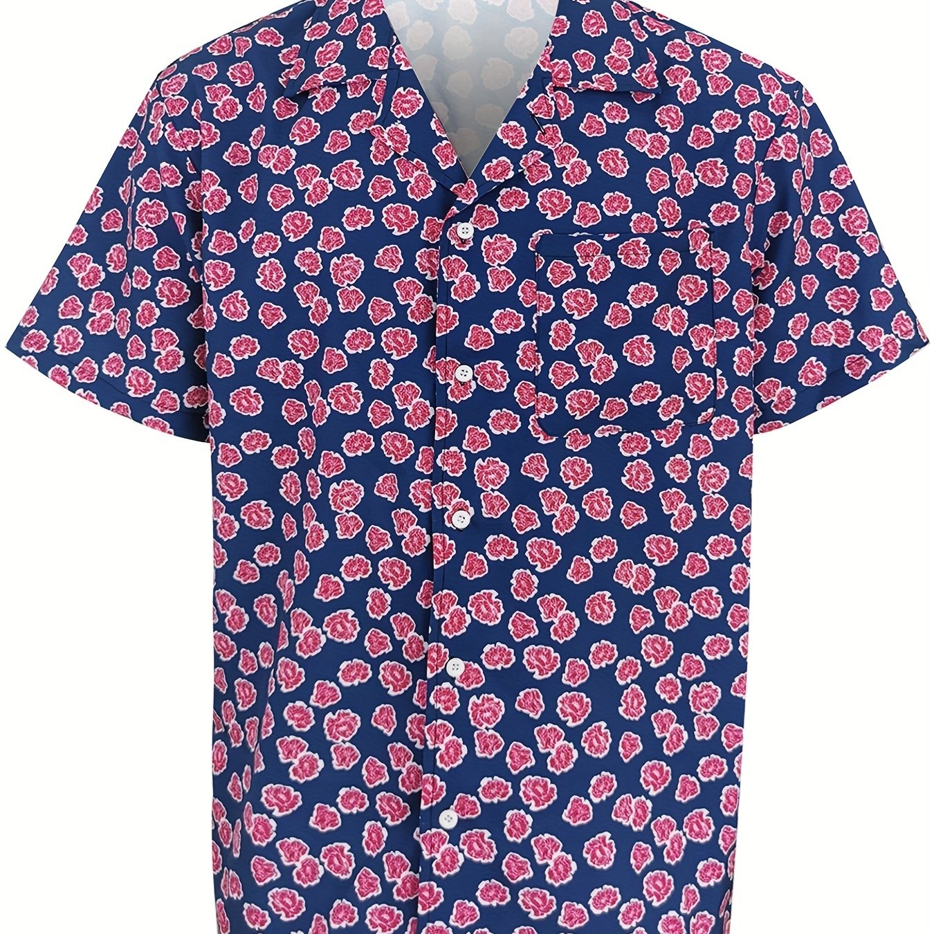 Casual Floral Pattern Short Sleeve Shirt With Chest Pocket Mens ...