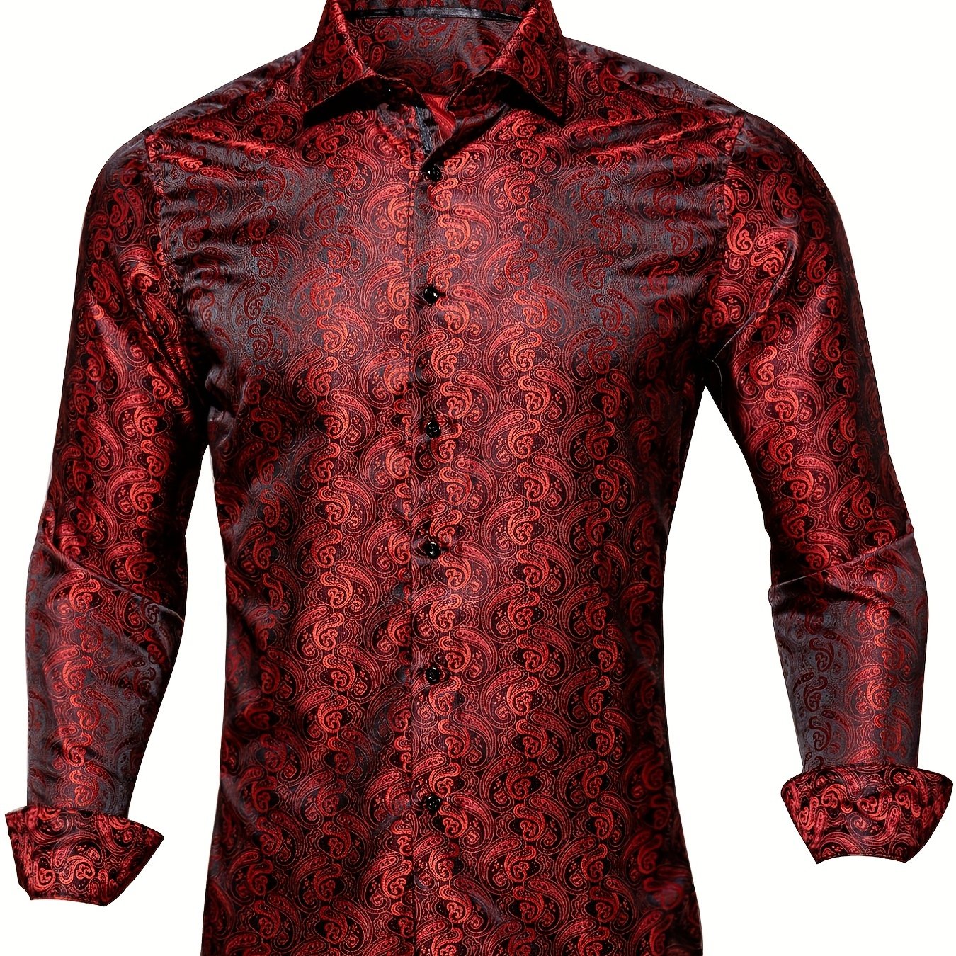 Plus Size Hi Tie Men's Woven Silk Dress Shirt Button Down Casual ...