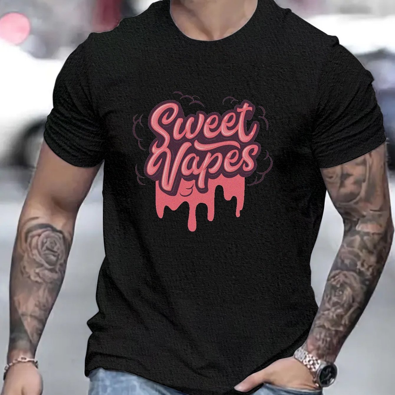 Plus Size Men's Casual Graphic Tees For Summer Letter Sweet Vapes Print ...