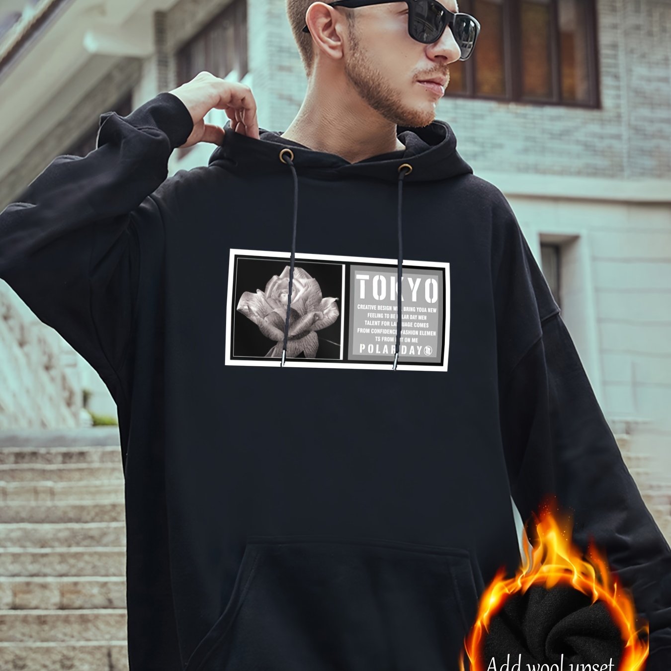 Plus Size Men's Graphic Letter Print Fleece Thermal Hoodie Long Sleeve ...