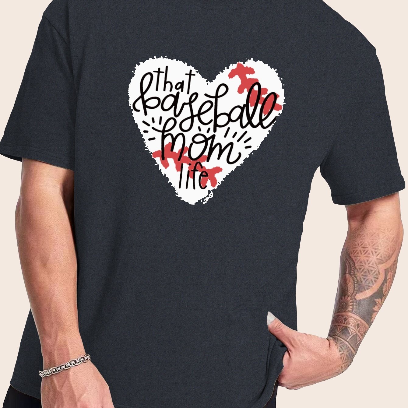 Plus Size Men's Casual Graphic Tees For Summer Heart Letter Print Crew ...