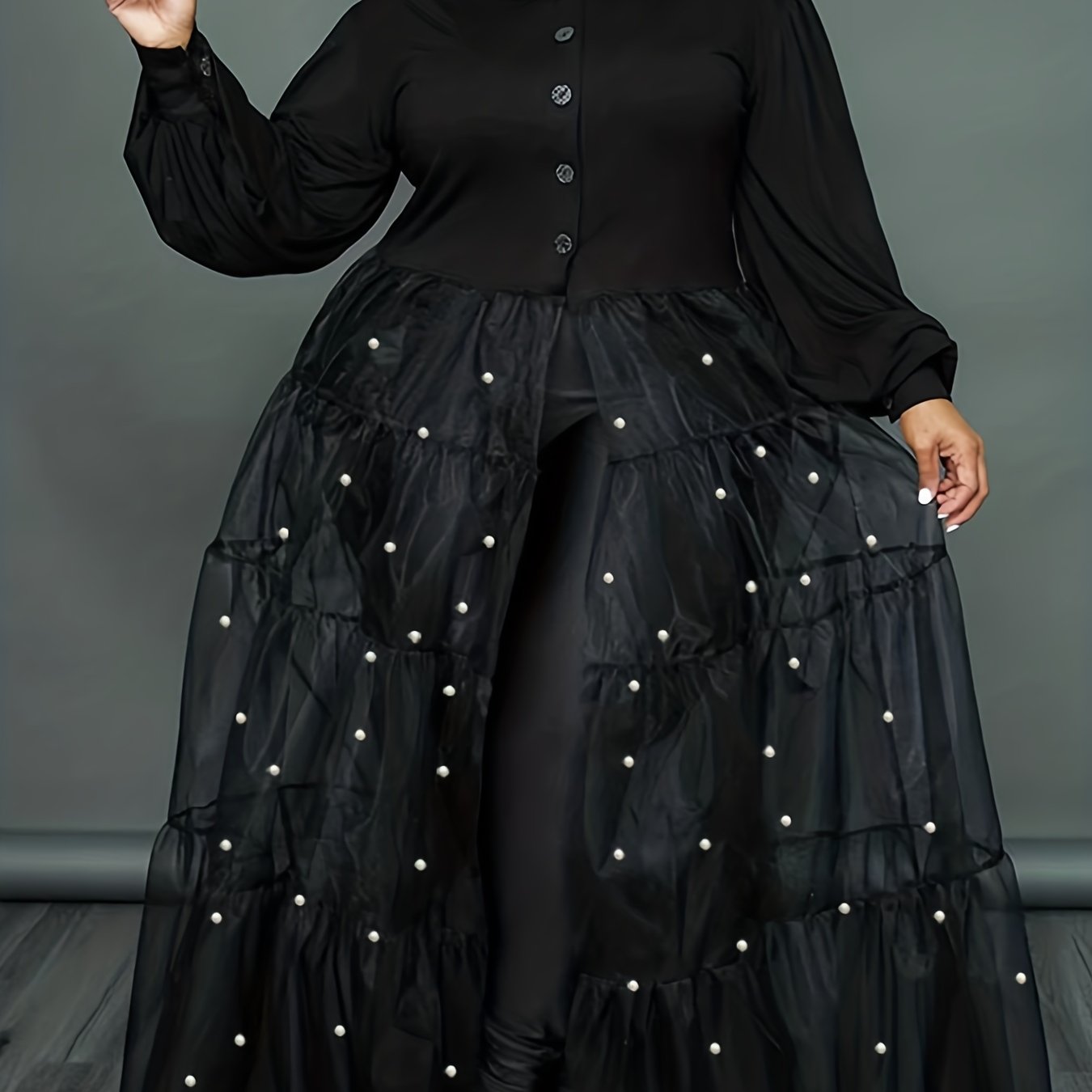Plus Size High Split Rhinestone Decor Button Front Maxi Dress Women's ...