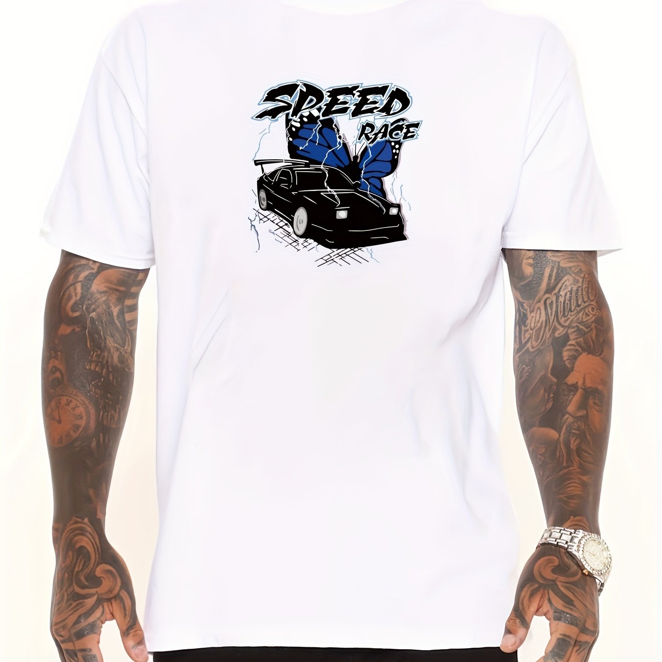 Plus Size Men's Speed Race Car Print T Shirts Casual Oversized Graphic ...