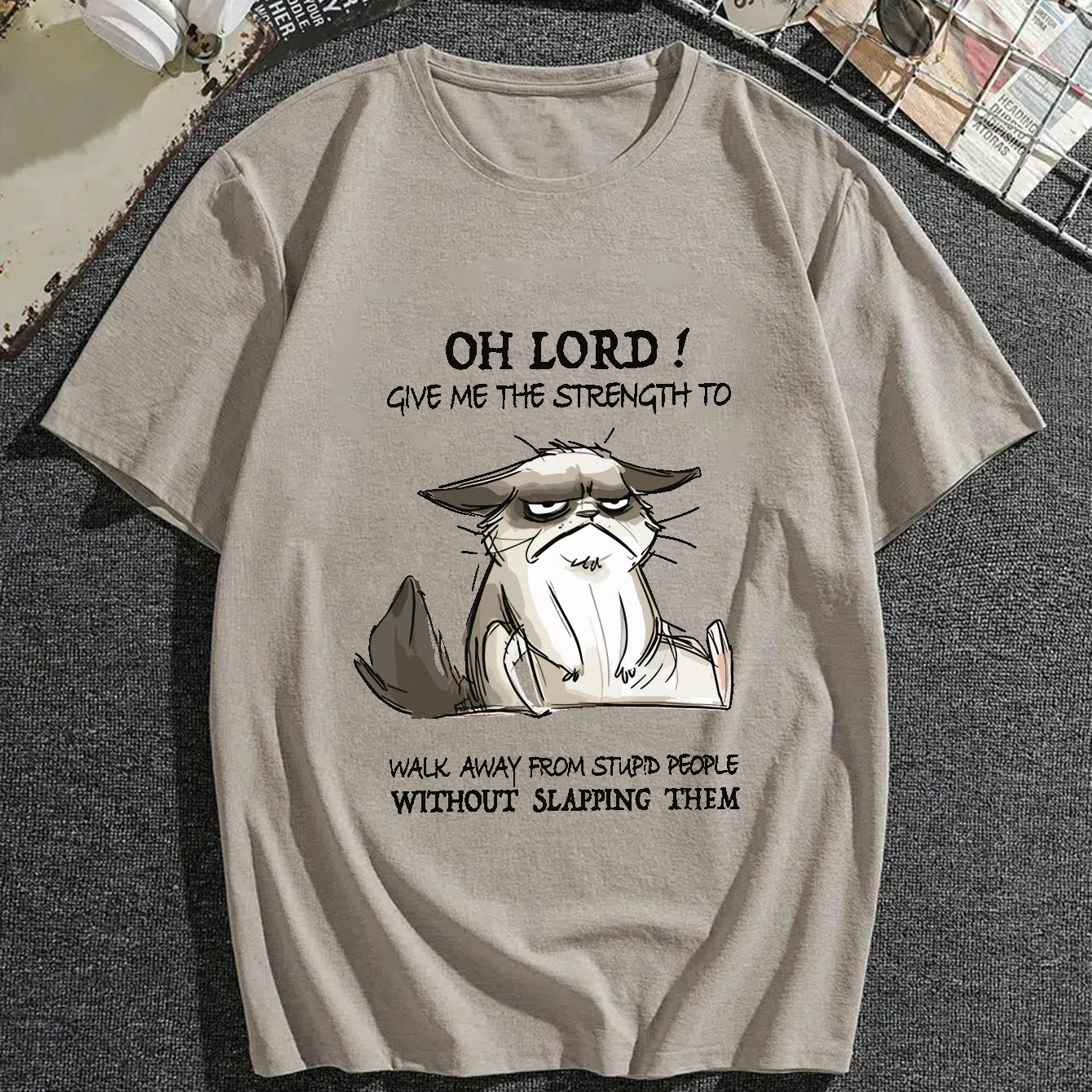 Funny Slogan Frowning Cartoon Animal Pattern Print Men's T Shirt ...