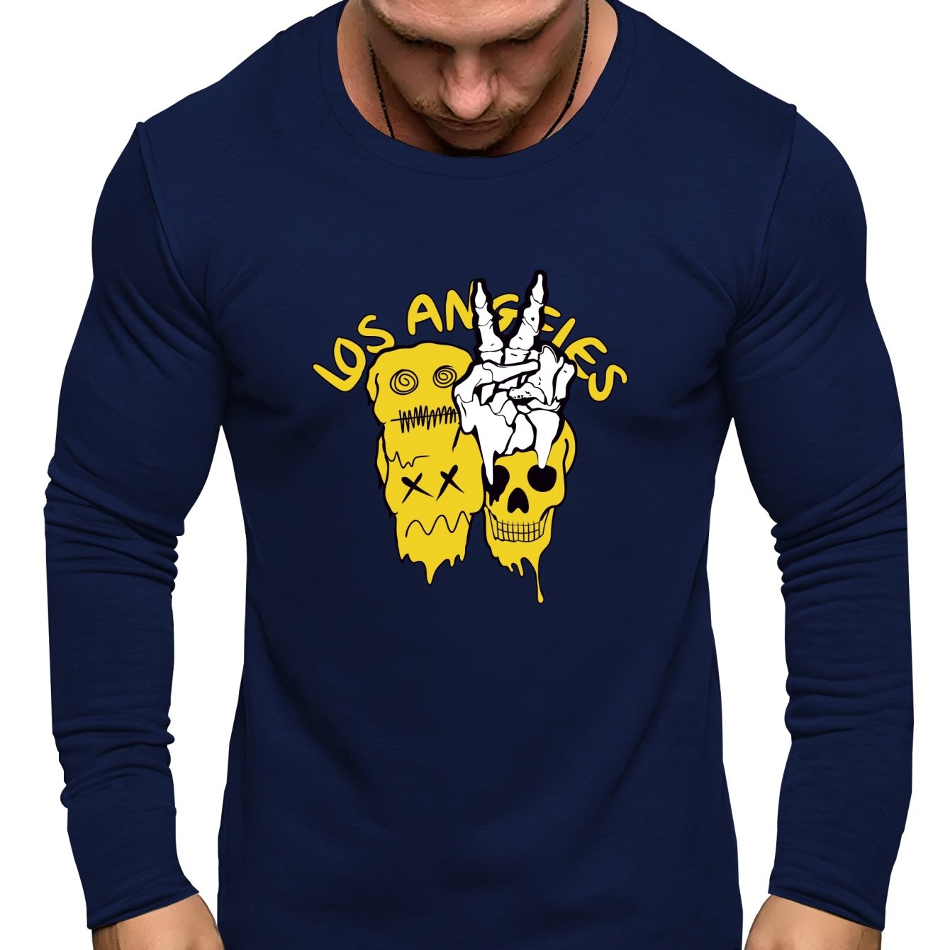 Cartoon Face Letter Los Angeles Pattern Print Men's Plus Size Long ...