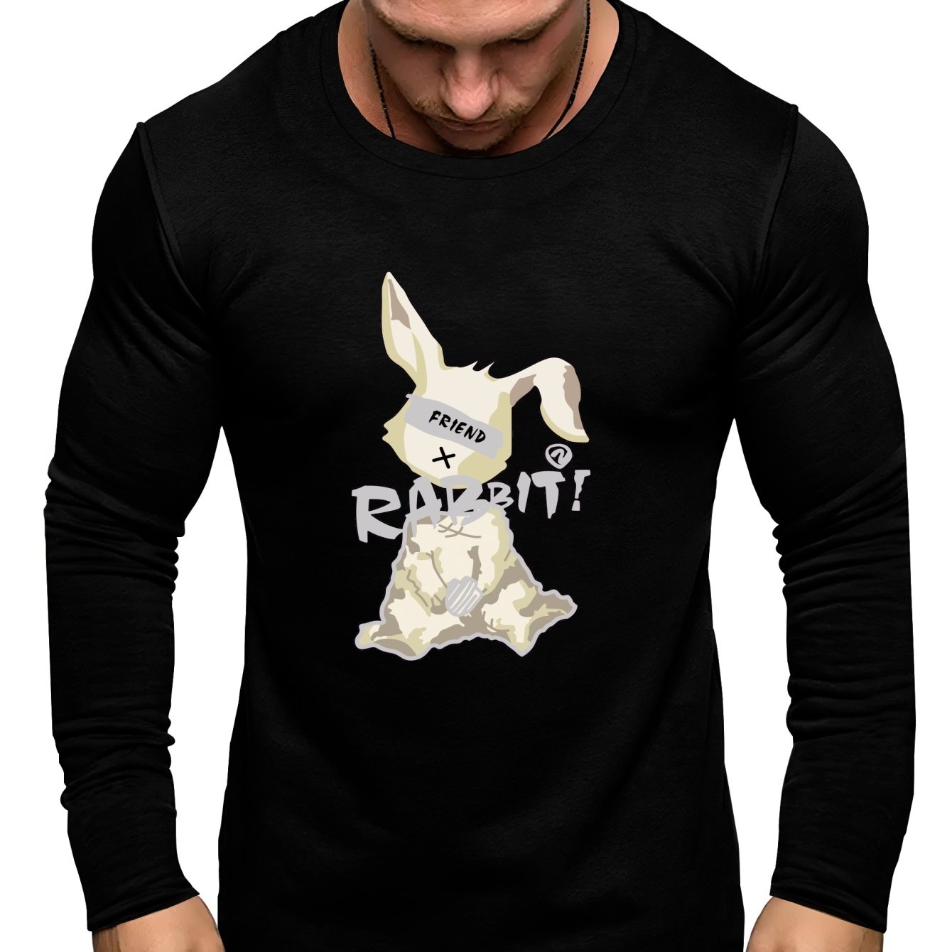 Cute Rabbit Graphic Print Men's Creative Top Casual Plus Size Mid ...