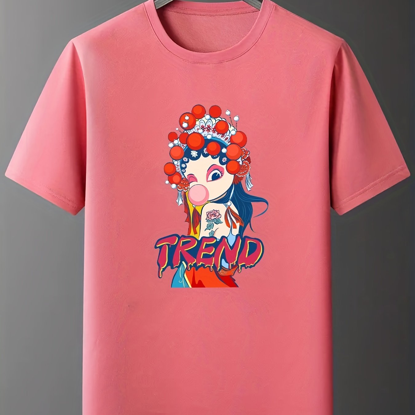 Trendy Chinese Opera Graphic T Shirts Crew Neck Short Sleeve Outdoor ...