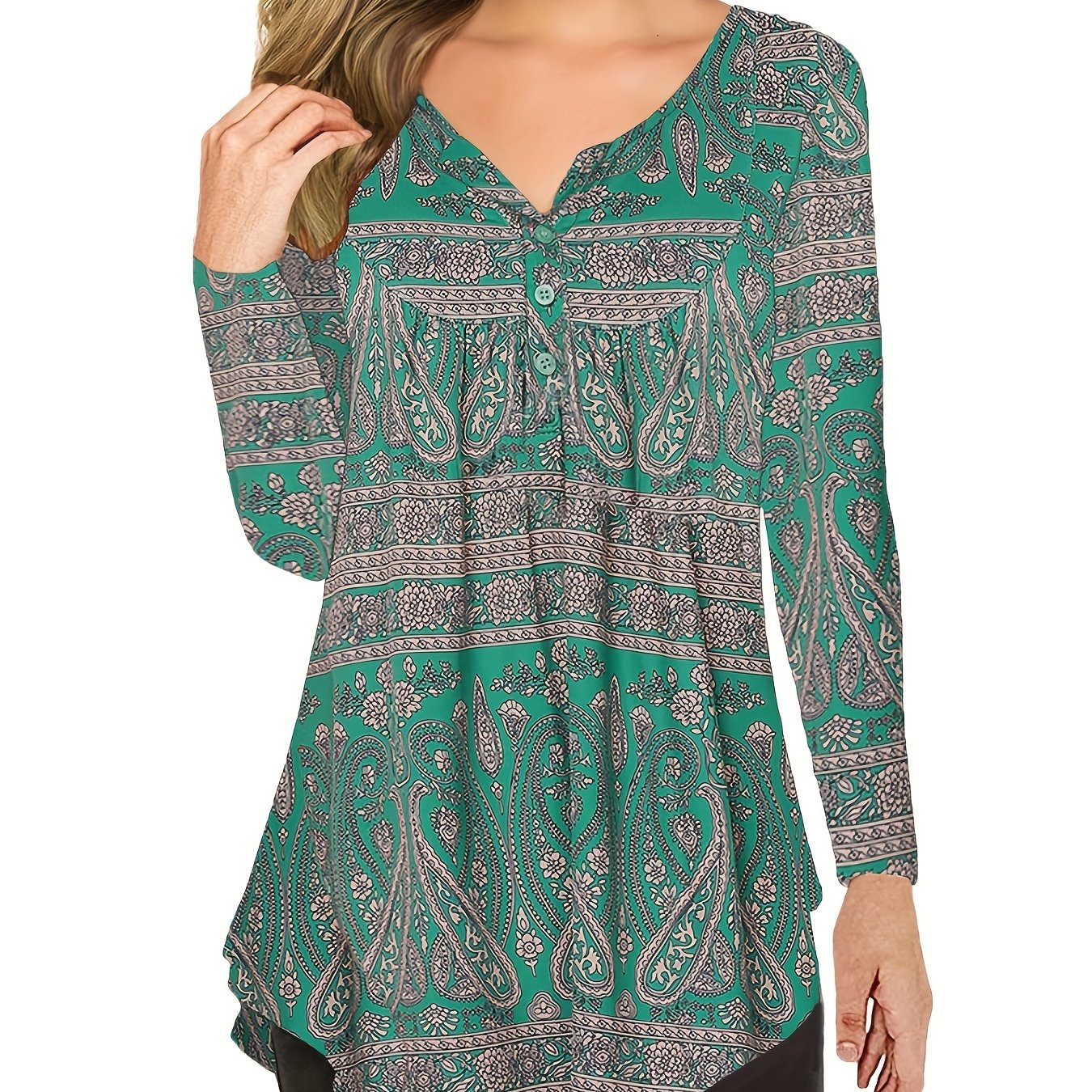 Paisley Print T Shirt Vintage V Neck Long Sleeve T Shirt For Spring ...