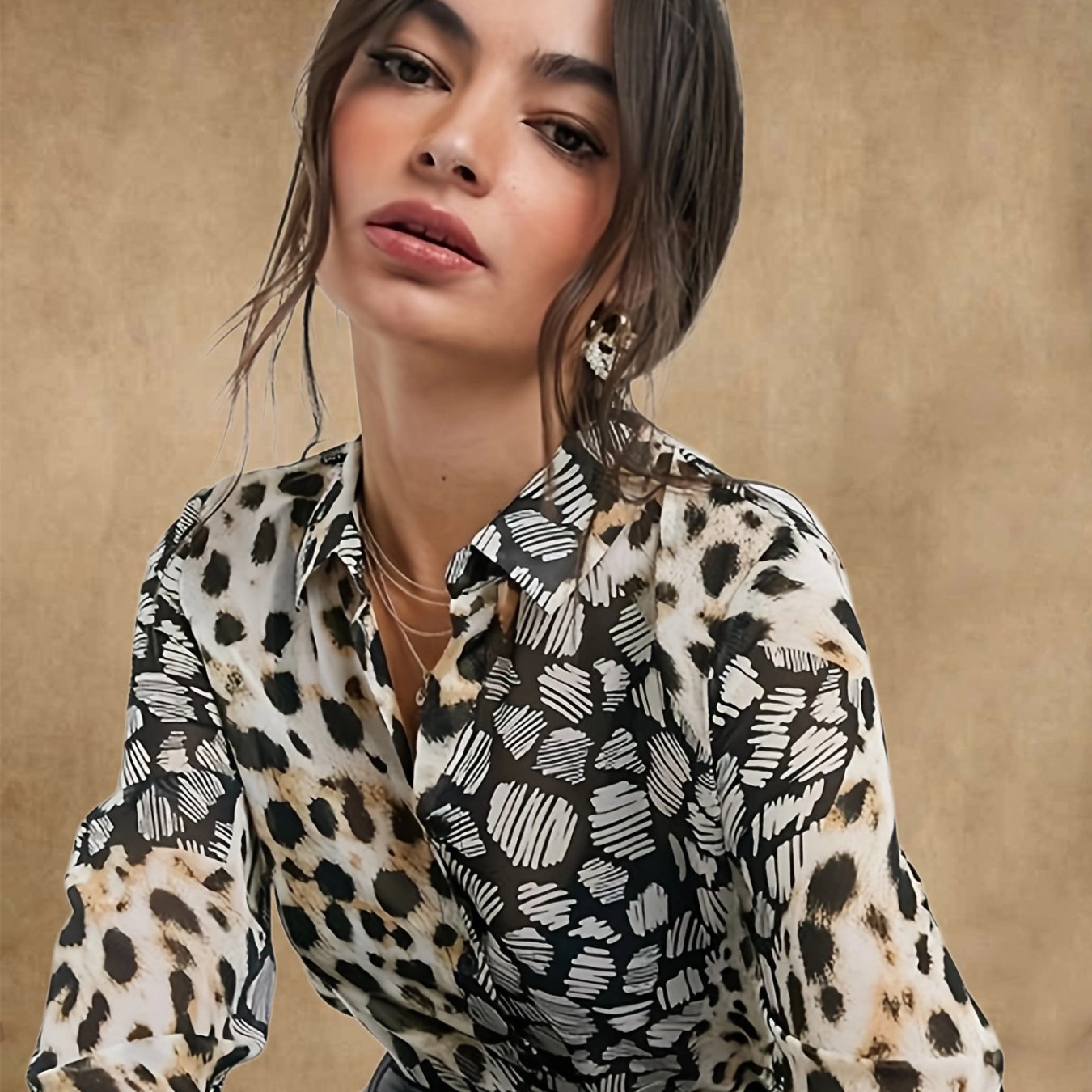 Leopard Print Button Front Shirt Casual Long Sleeve Shirt For Spring ...