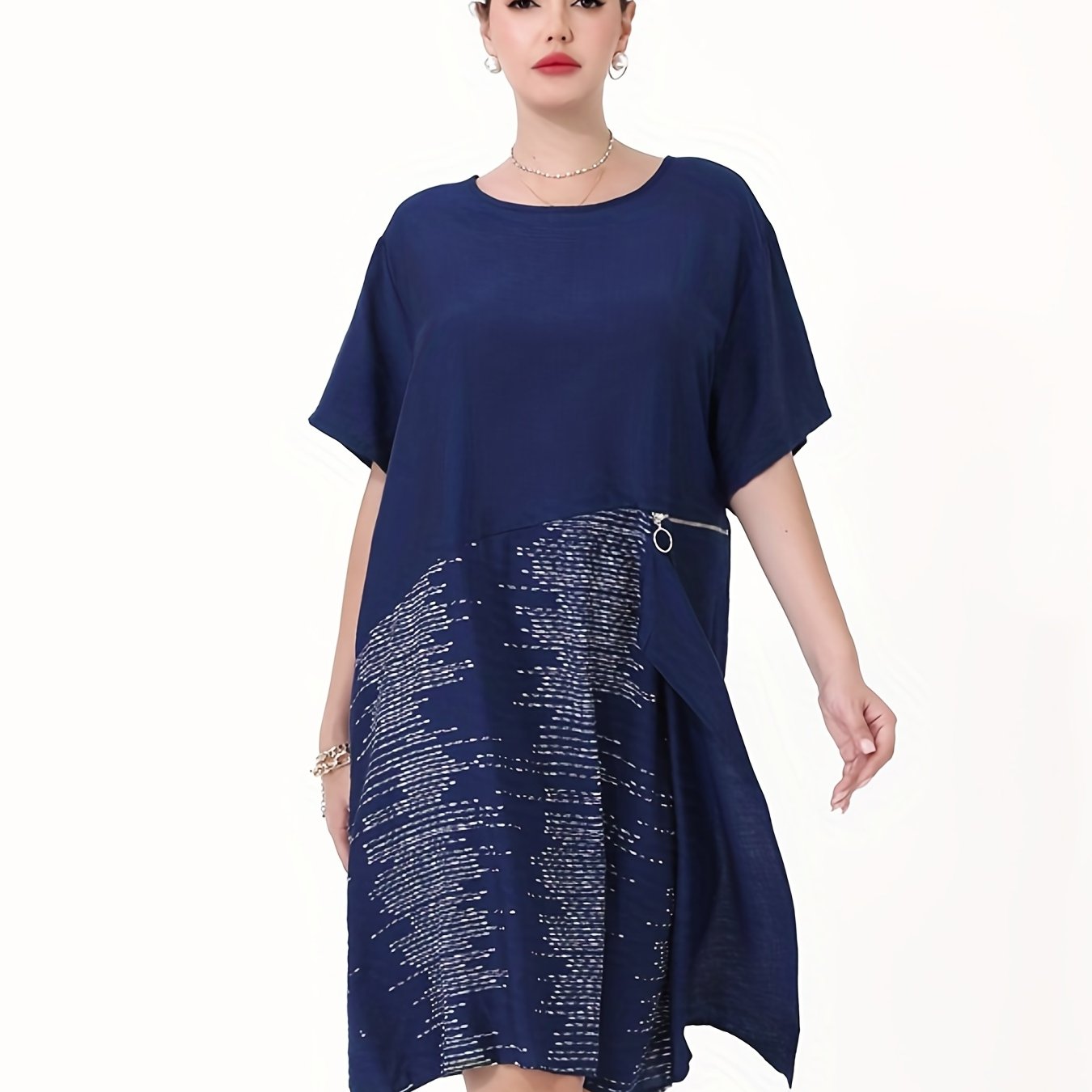 Plus Size Casual Dress Women's Plus Colorblock Short Sleeve - Temu ...