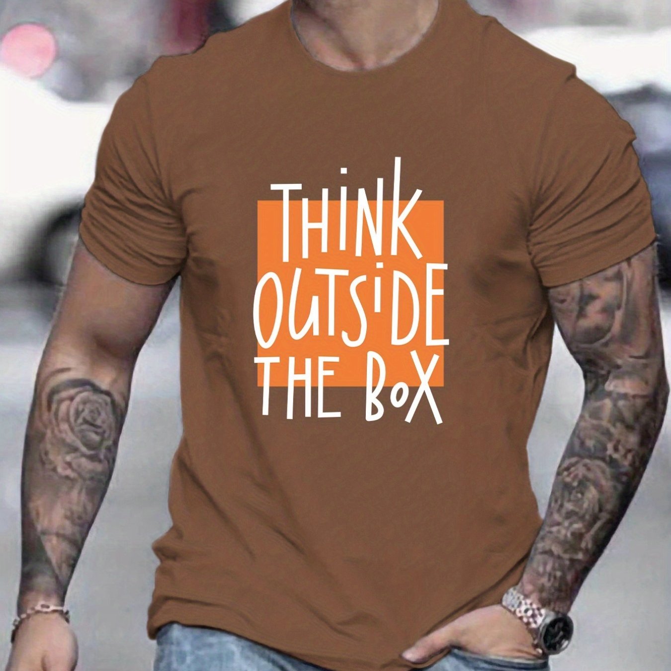 Slogan Think Outside The Box Pattern Print Men's T Shirt Graphic Tee ...