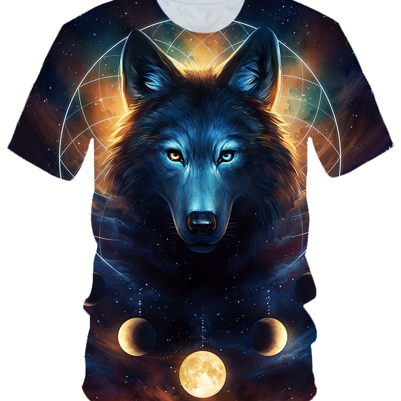 Stylish 3d Digital Wolf Moon Pattern Print Graphic T Shirts Causal Tees ...
