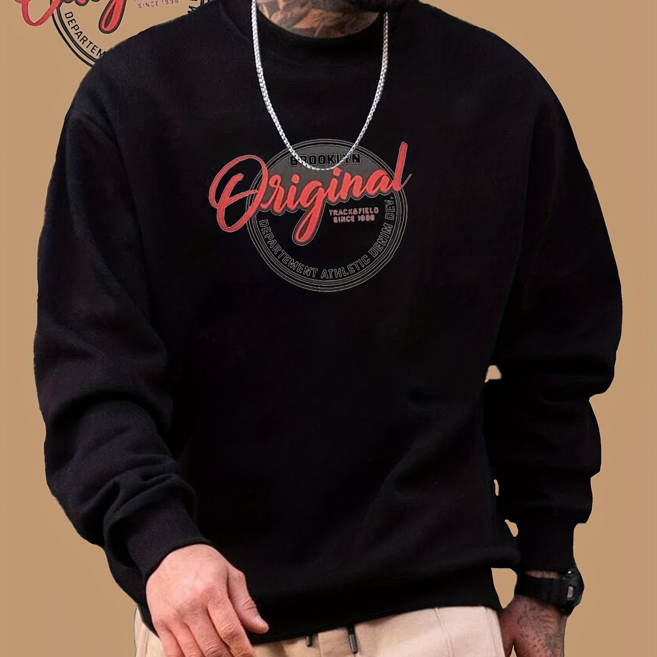 Plus Size Men's Vintage Original Logo Print Casual Crew Neck ...