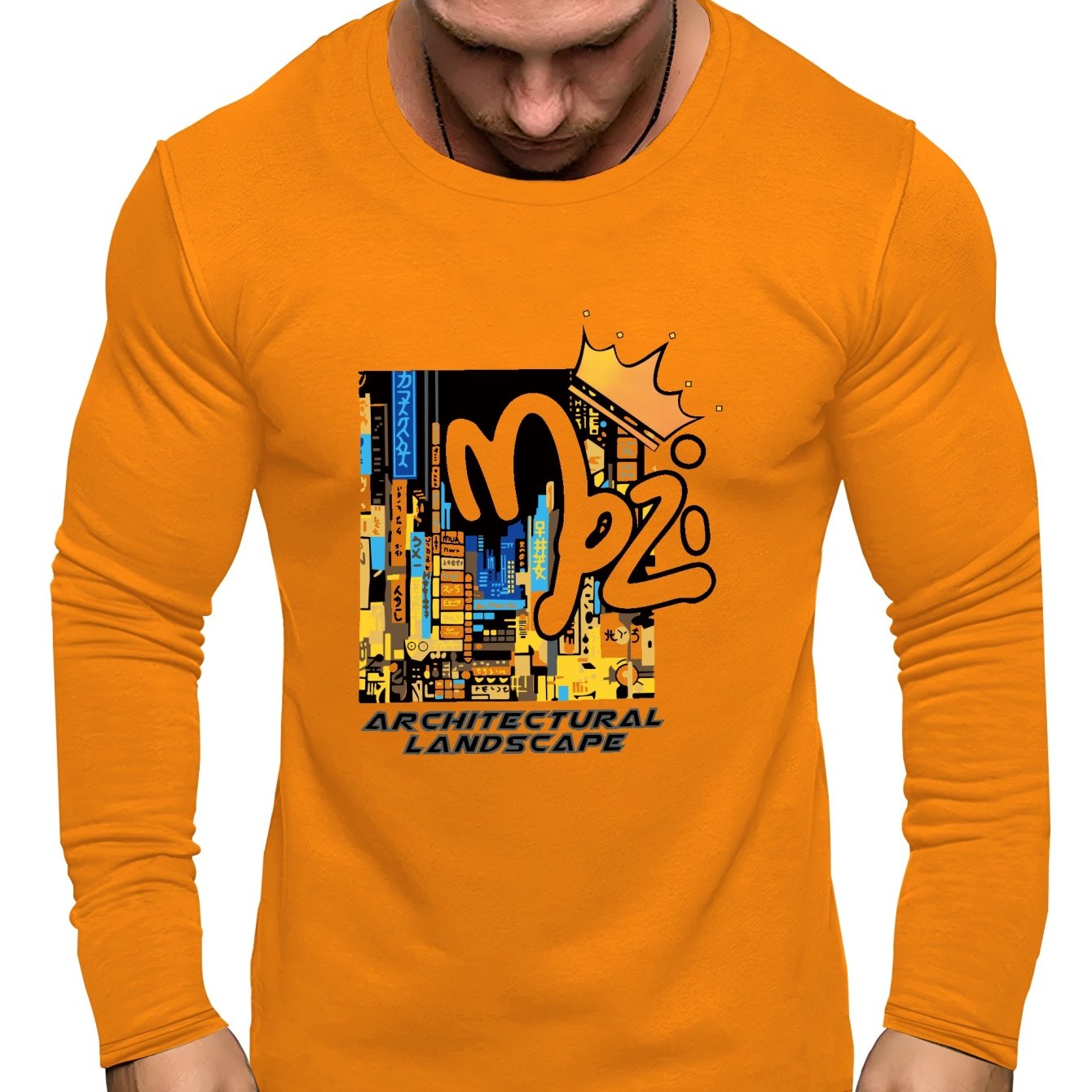 Architectural Landscape Print Long Sleeve T Shirts For Men Plus Size