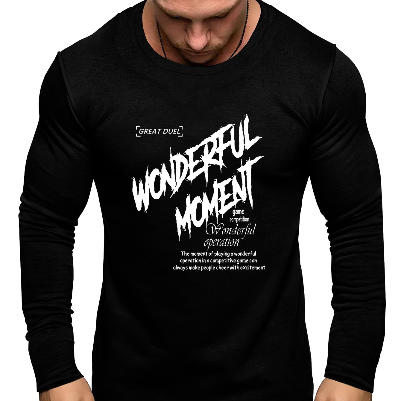 Wonderful Moment Print Long Sleeve T Shirts For Men Plus Size Stretchy