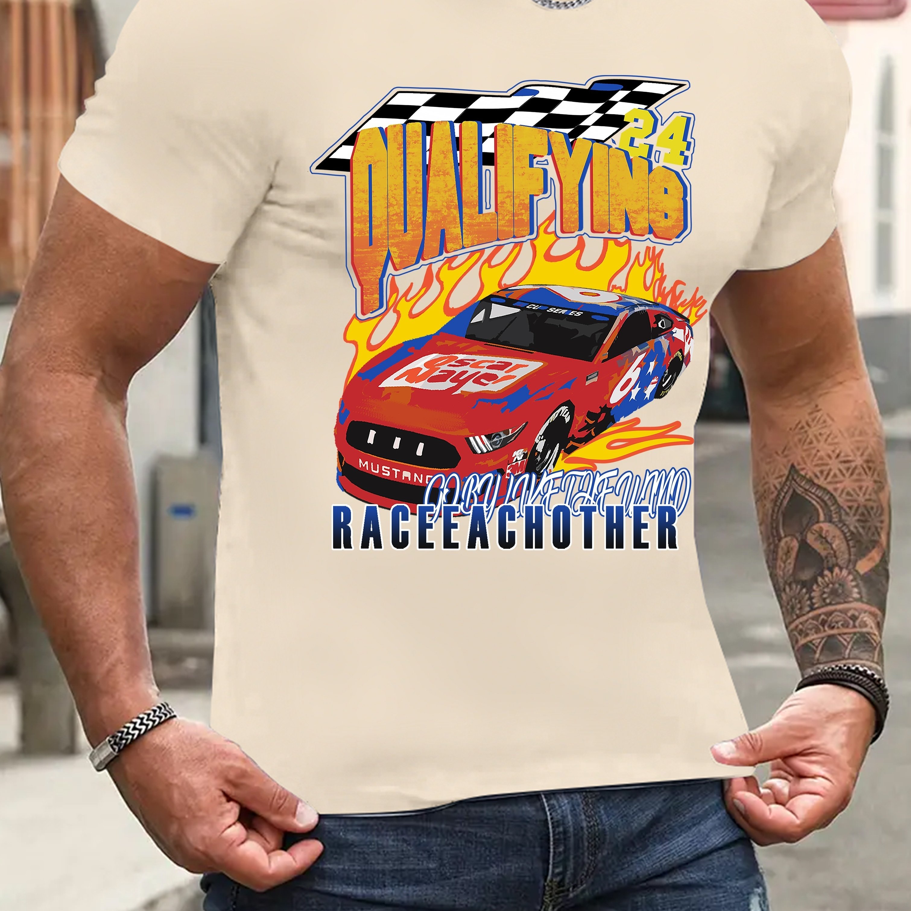 Stylish Race Car Pattern Print Men's Comfy T Shirt Graphic Tee Men's ...