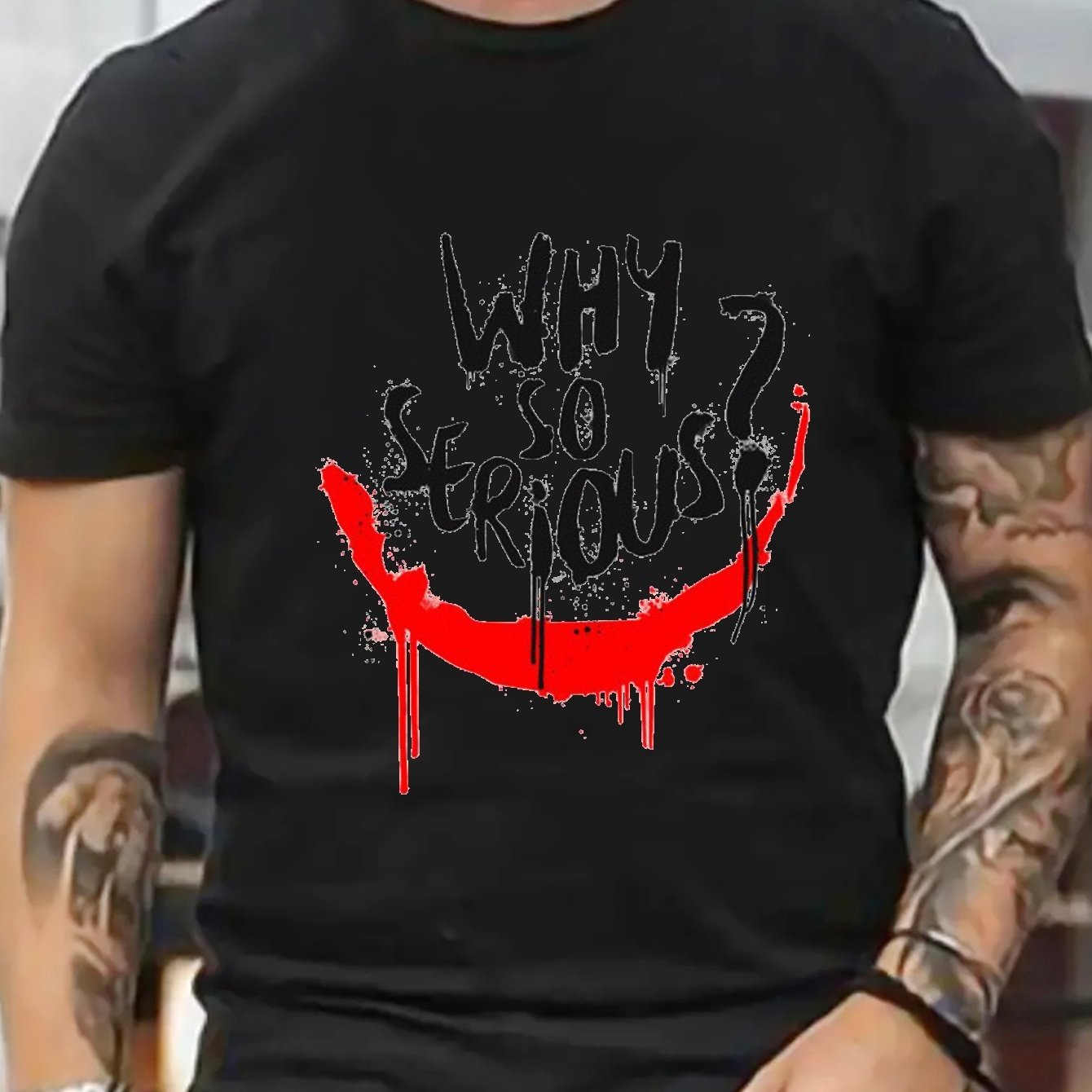 Why So Serious Print Short Sleeve T Shirts For Men Plus Size Stretchy ...