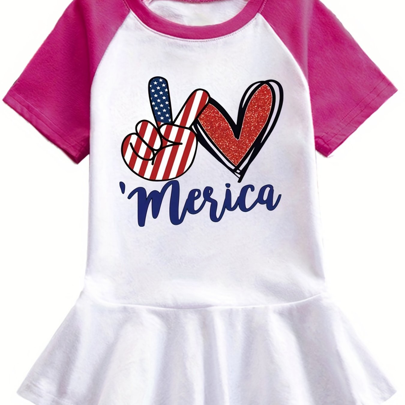Kids Girls Casual "merica" Heart Graphic Print Short Sleeve - Temu ...