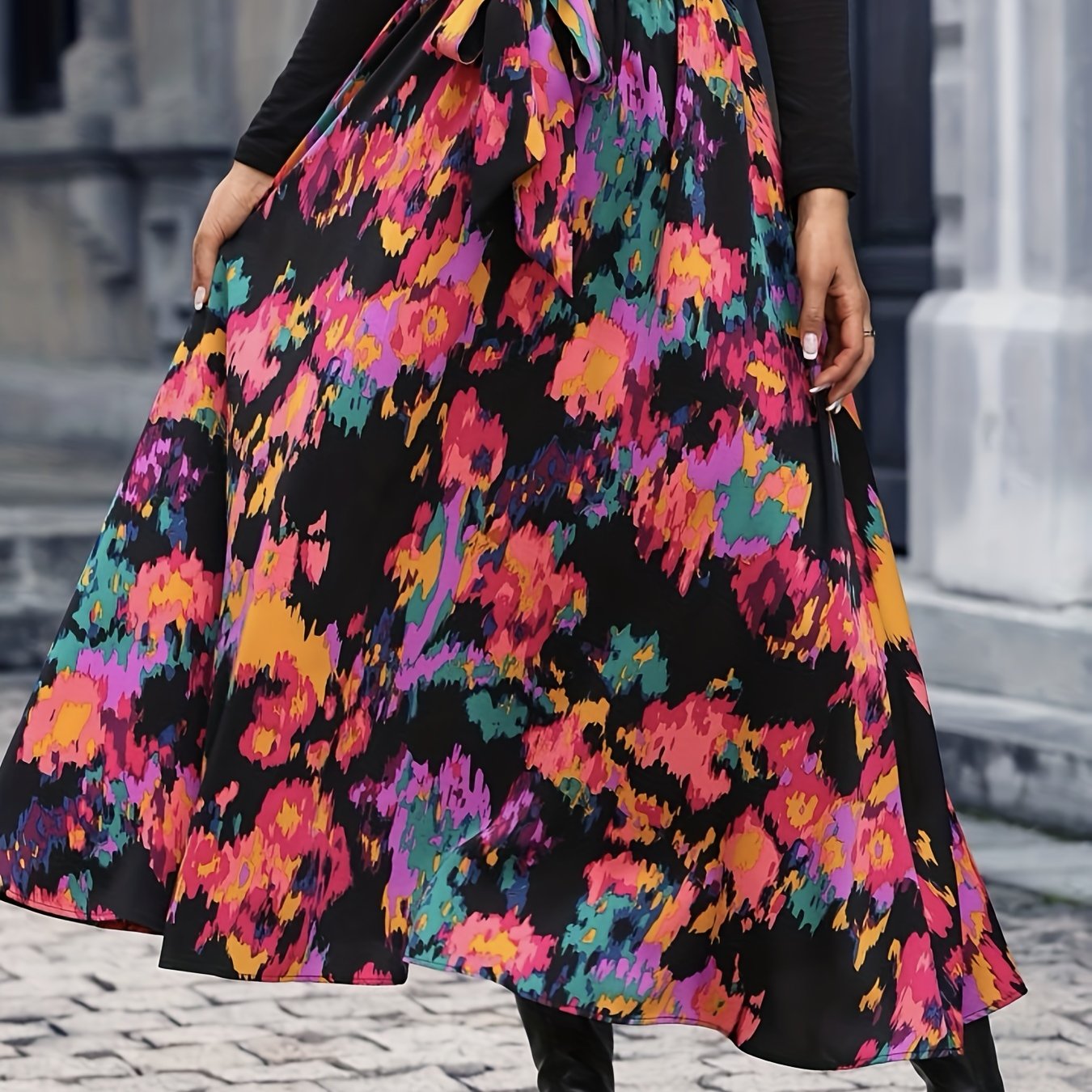 Allover Print Belt Skirt Casual Skirt For Spring Fall Women's Clothing ...